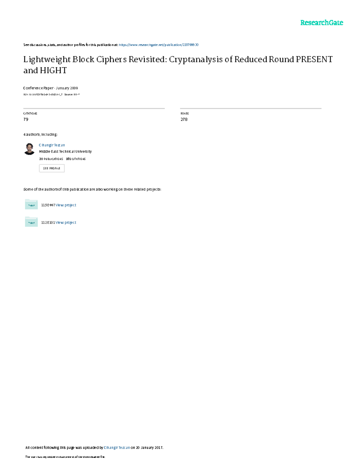 Lightweight Block Ciphers Revisited Cryptanalysis - See discussions, stats, and author profiles ...