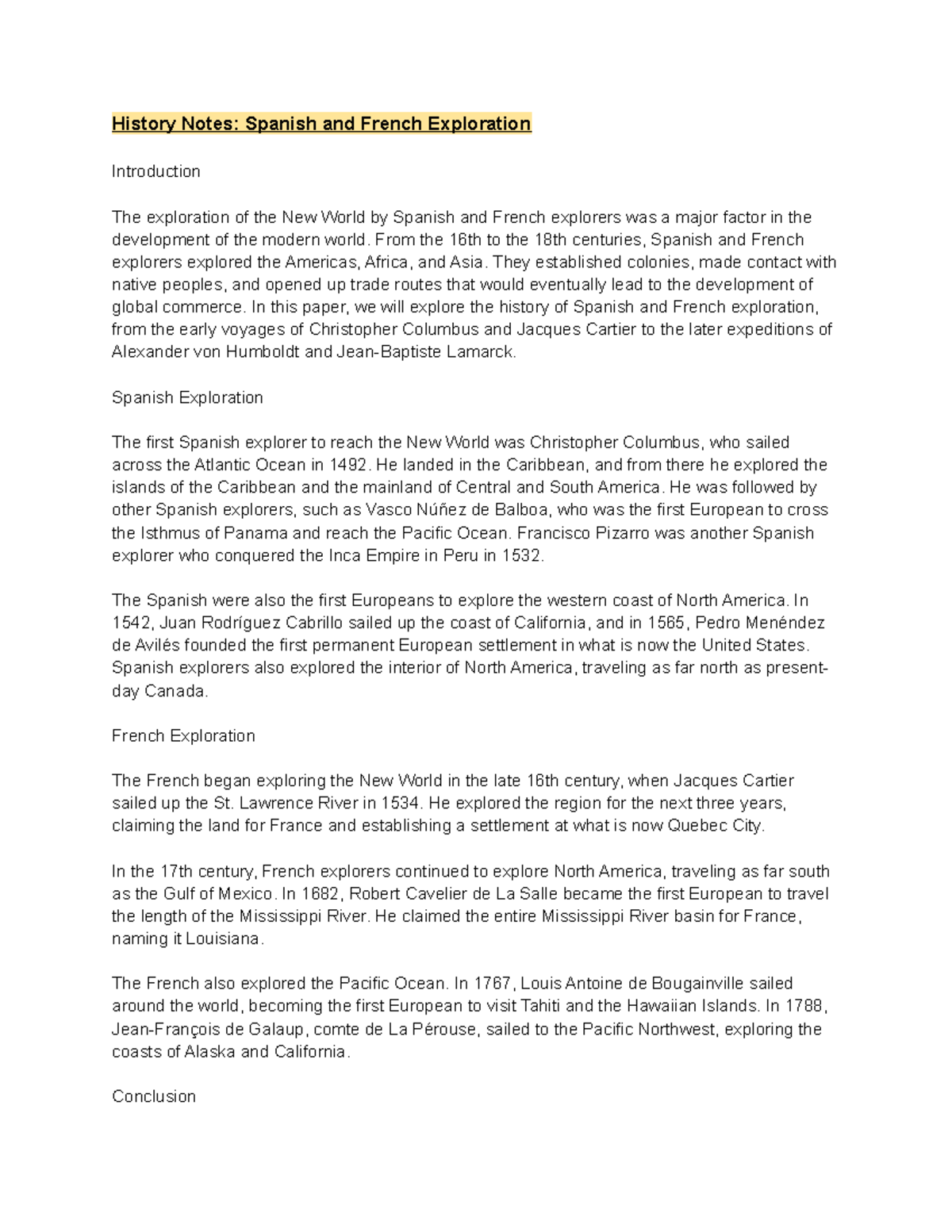 History AP - History Notes: Spanish and French Exploration Introduction ...