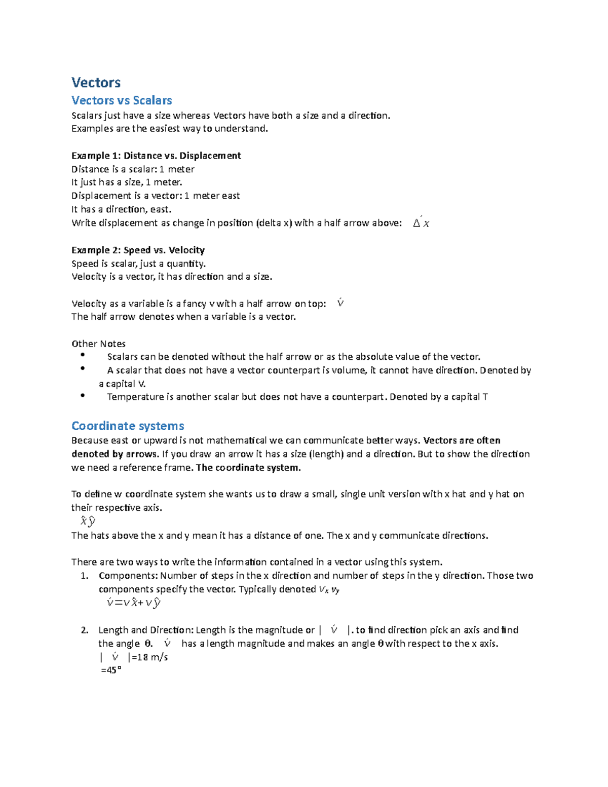 Vectors - Lecture notes Week 1, Day 1 - Vectors Vectors vs Scalars ...