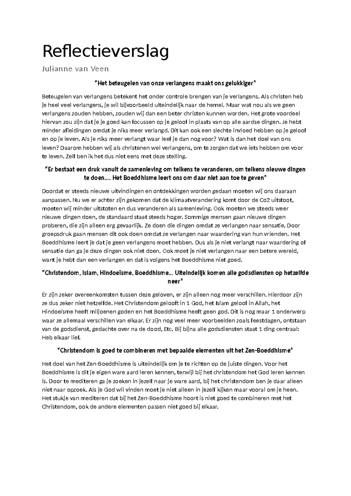 Reflectieverslag Boeddhisme - Reflectieverslag Julianne van Veen “Het ...