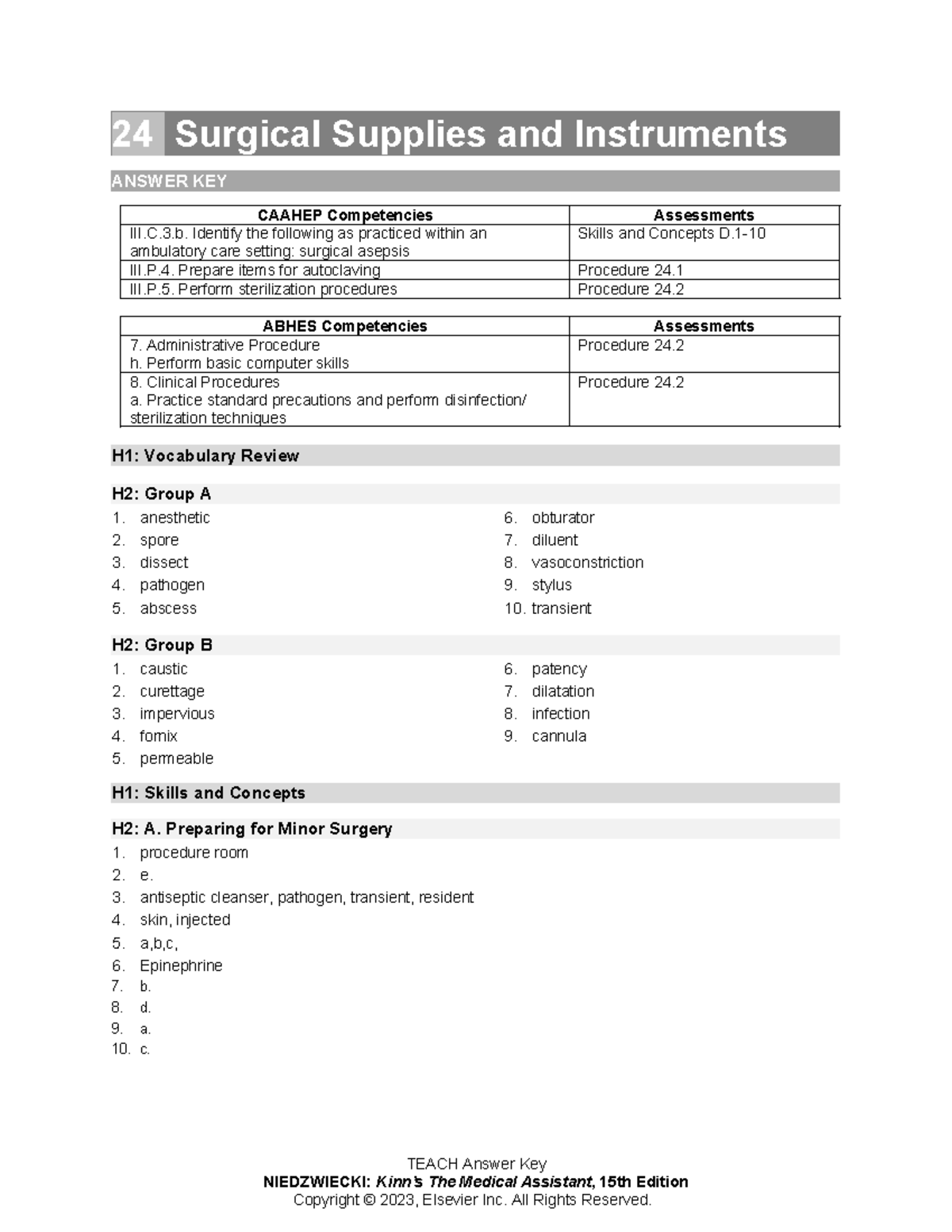 Chapter 024 Answer Keys - 24 Surgical Supplies and Instruments ANSWER KEY CAAHEP Competencies ...
