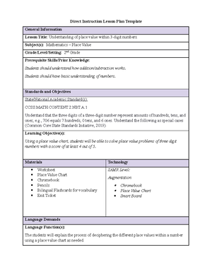 C109 Task 1 Lesson Plan - Student ID# 009224996 C109 Task 1 Direct ...