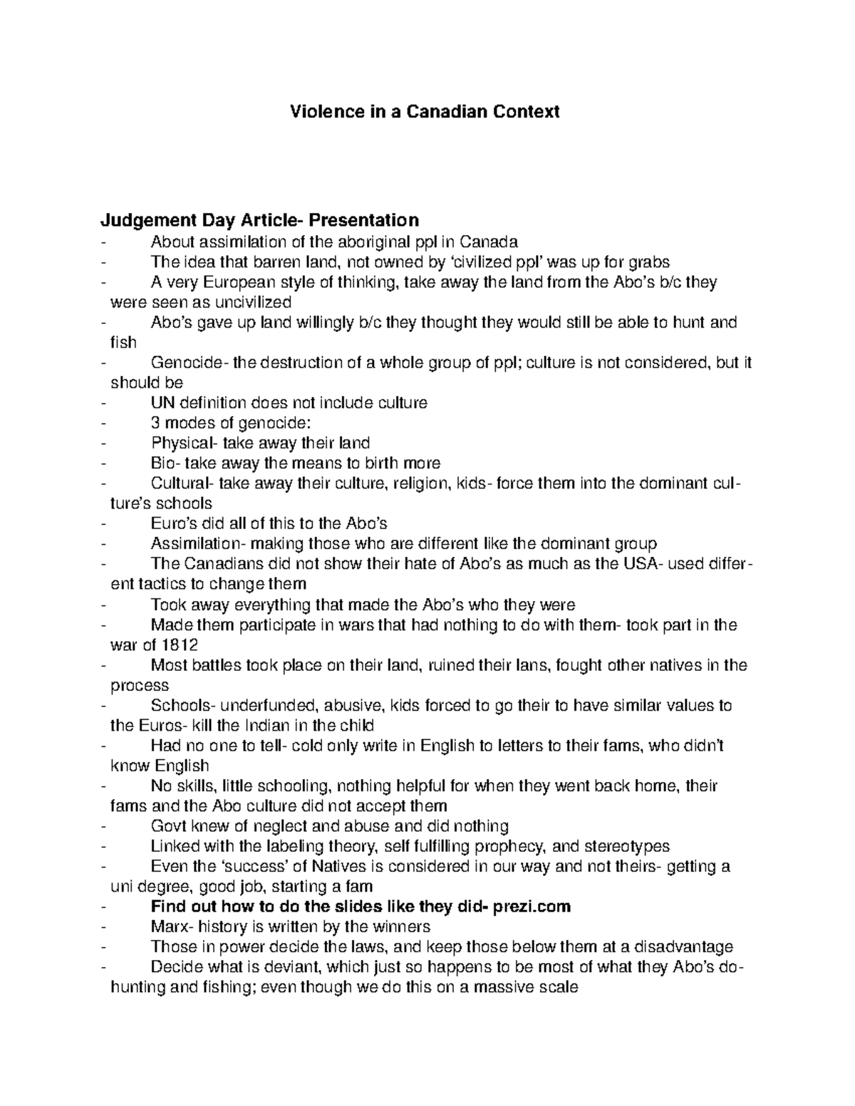 Lecture notes, lectures 3 - violence in a canadian context. focus on ...