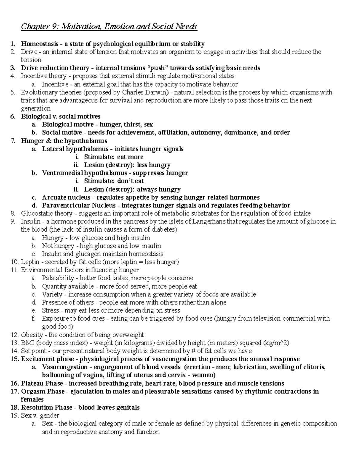 AP Psych Chapter 9 Motivation, Emotion and Social Needs - Chapter 9 ...