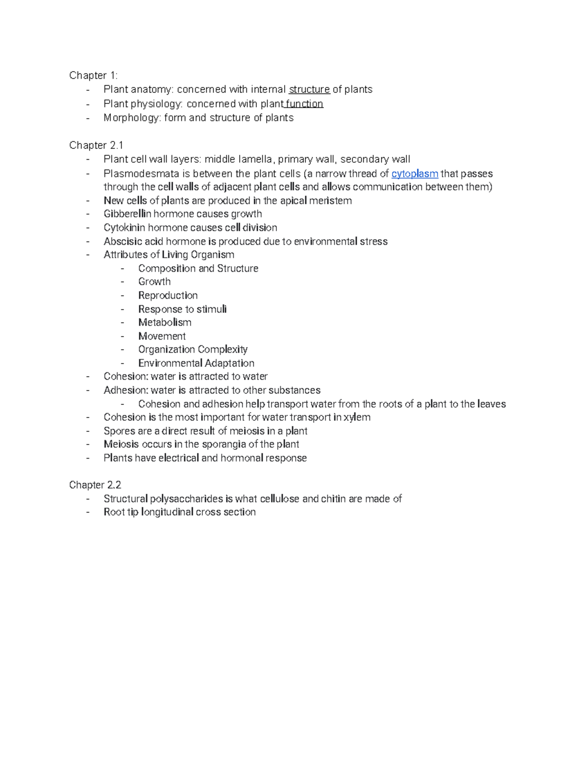 Botany Major points - Chapter 1: - Plant anatomy: concerned with ...