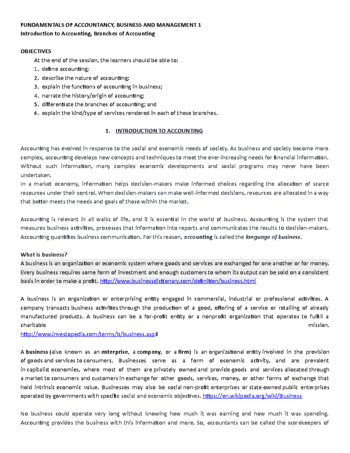 1 2 Introduction to Accounting Branches of Accounting 10 pages 1 ...