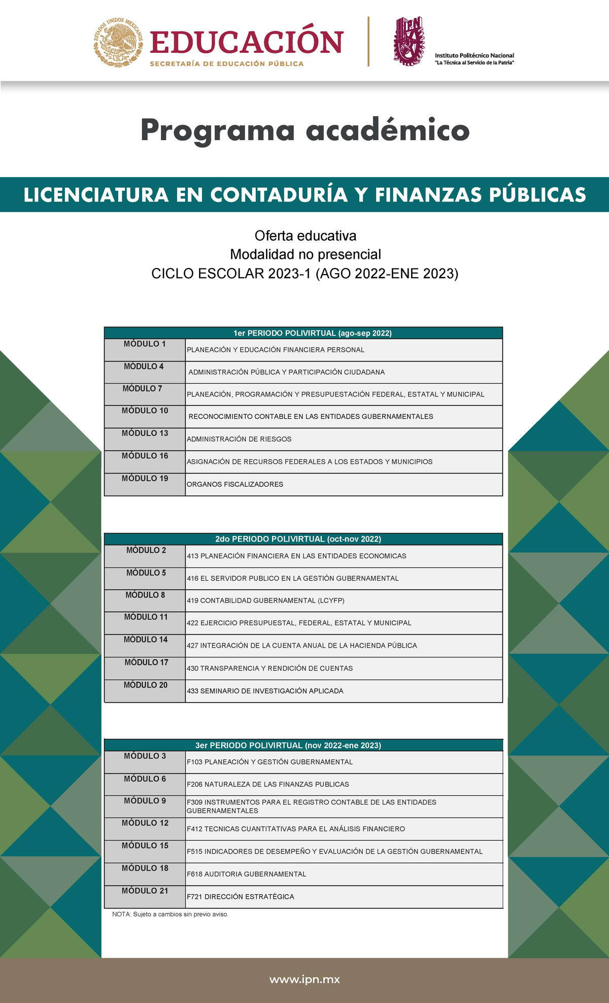 LCFP oferta - ipn CICLO ESCOLAR 2023-1 (AGO 2022-ENE 2023) Modalidad no ...