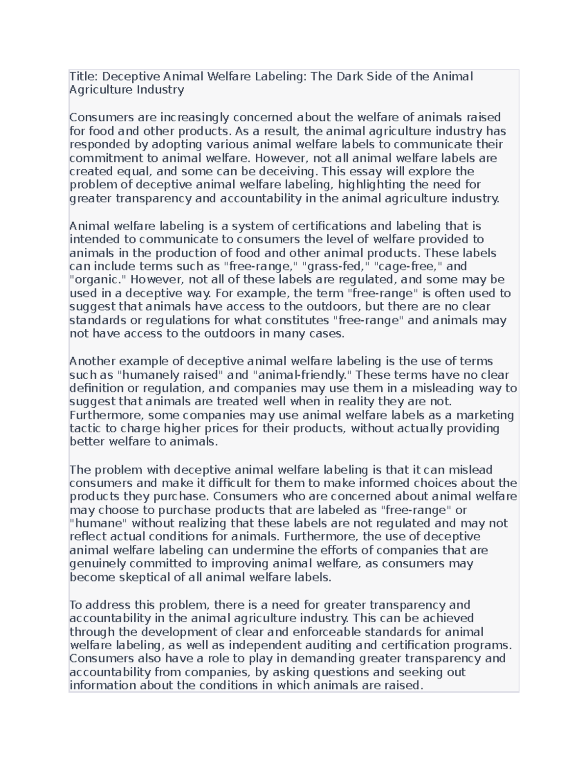 Deceptive Animal Welfare Labeling - The Dark Side of the Animal ...