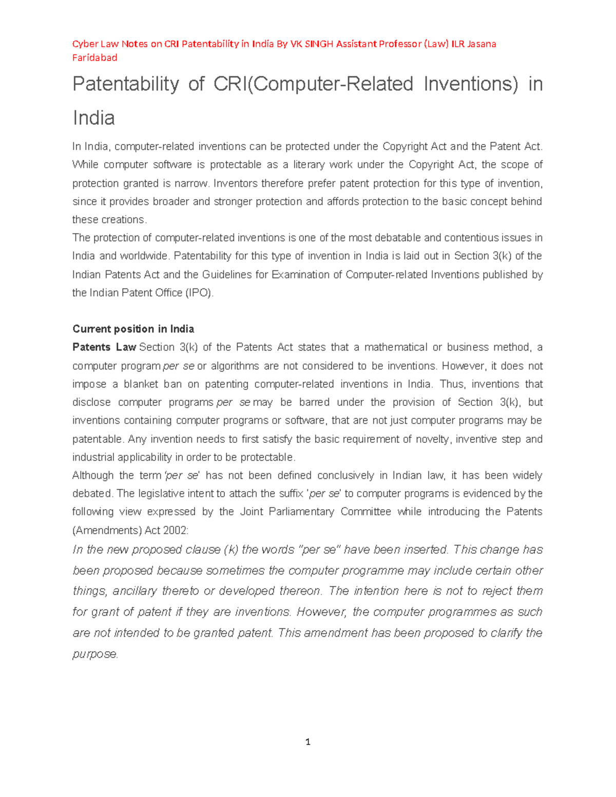 CRI Patentability in India - Faridabad Patentability of CRI(Computer ...