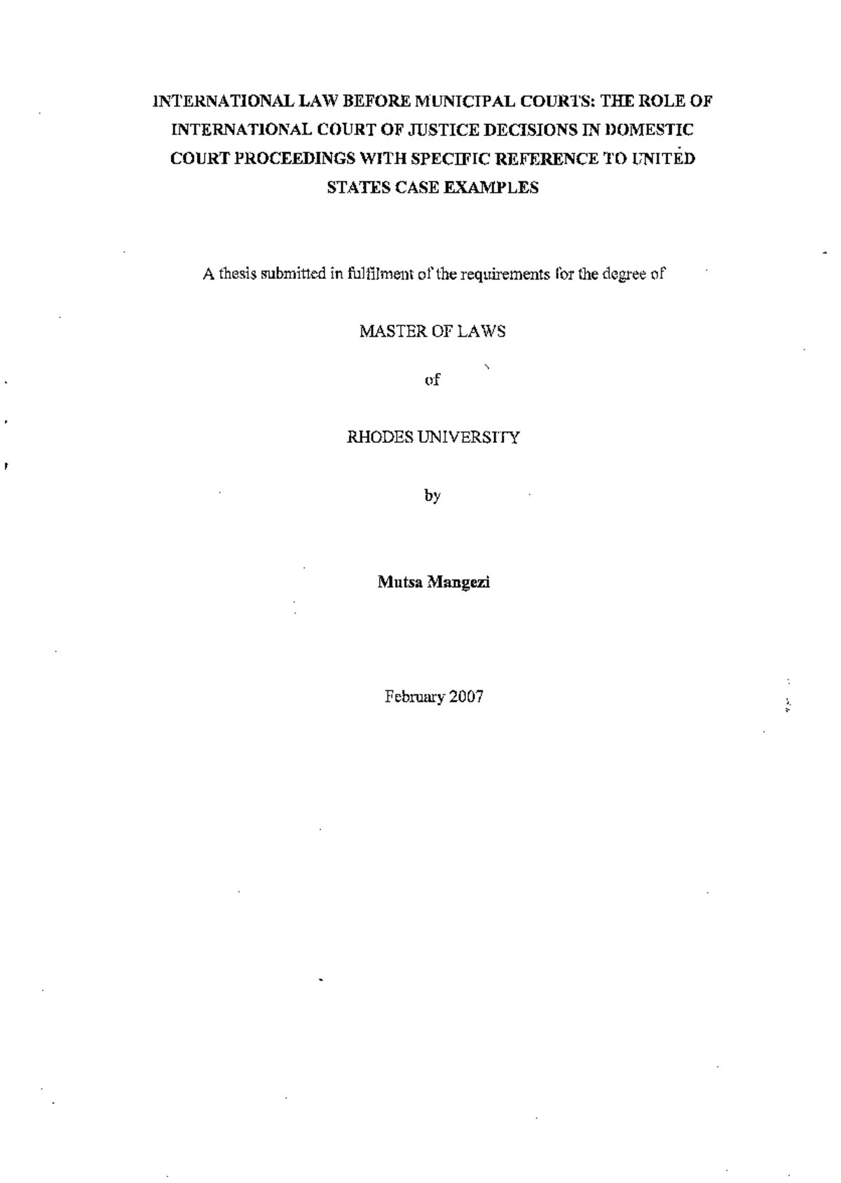 INTERNATIONAL LAW - COURT PROCEEDINGS WITH SPECIFIC REFERENCE TO UNITED ...