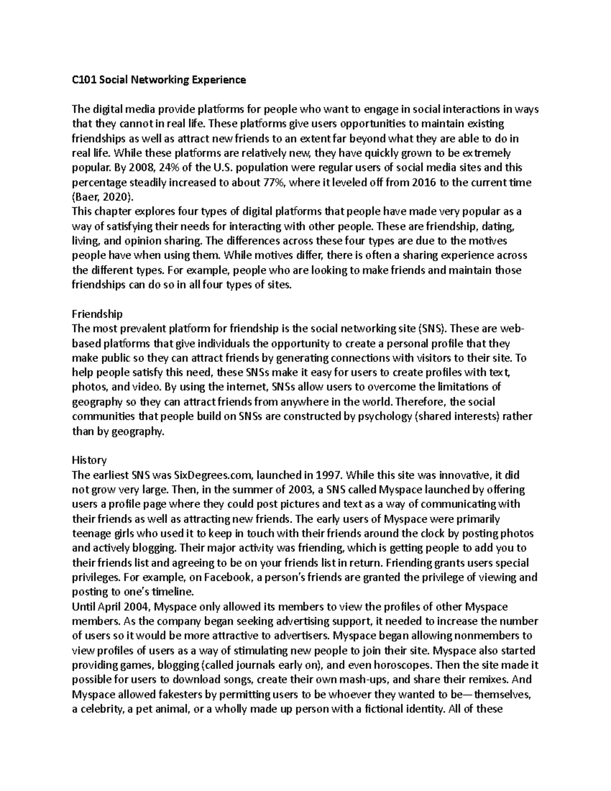 C101 Social Networking Experience Notes - C101 Social Networking ...