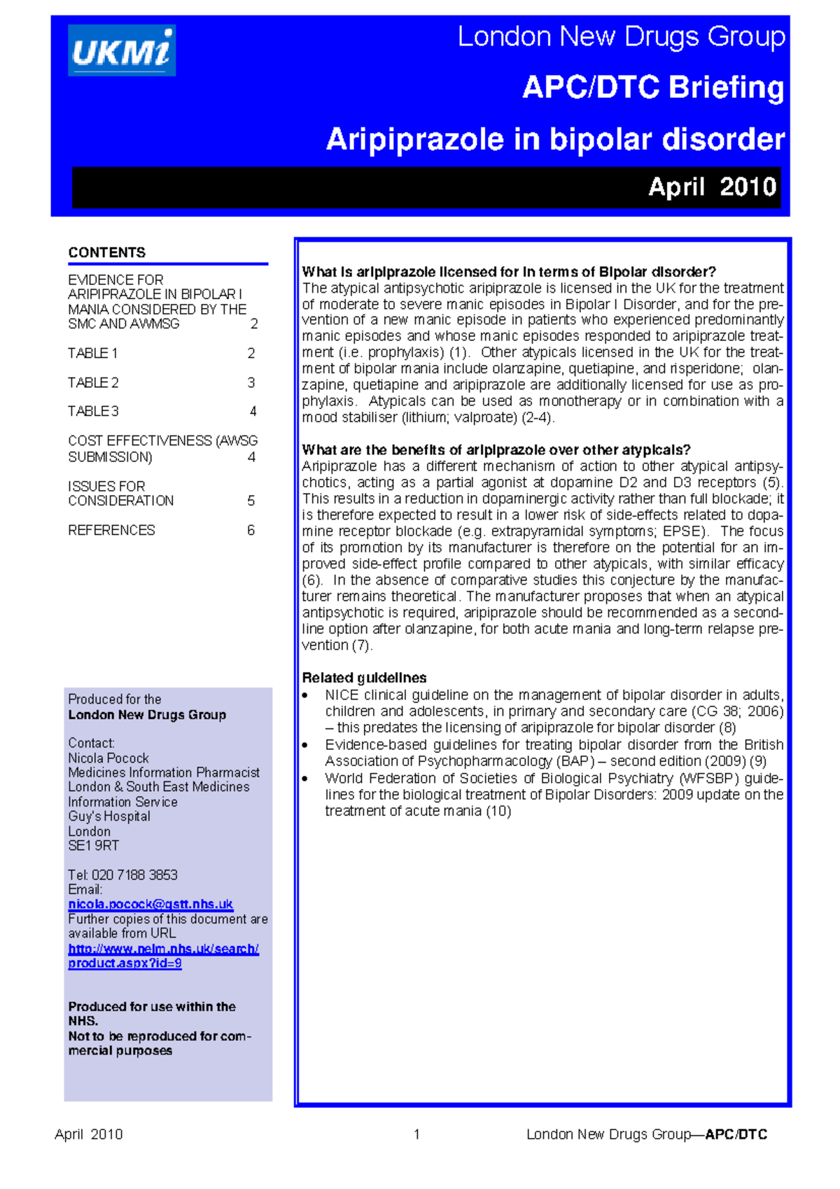 Aripiprazole in bipolar disorder 20update - London New Drugs Group APC ...