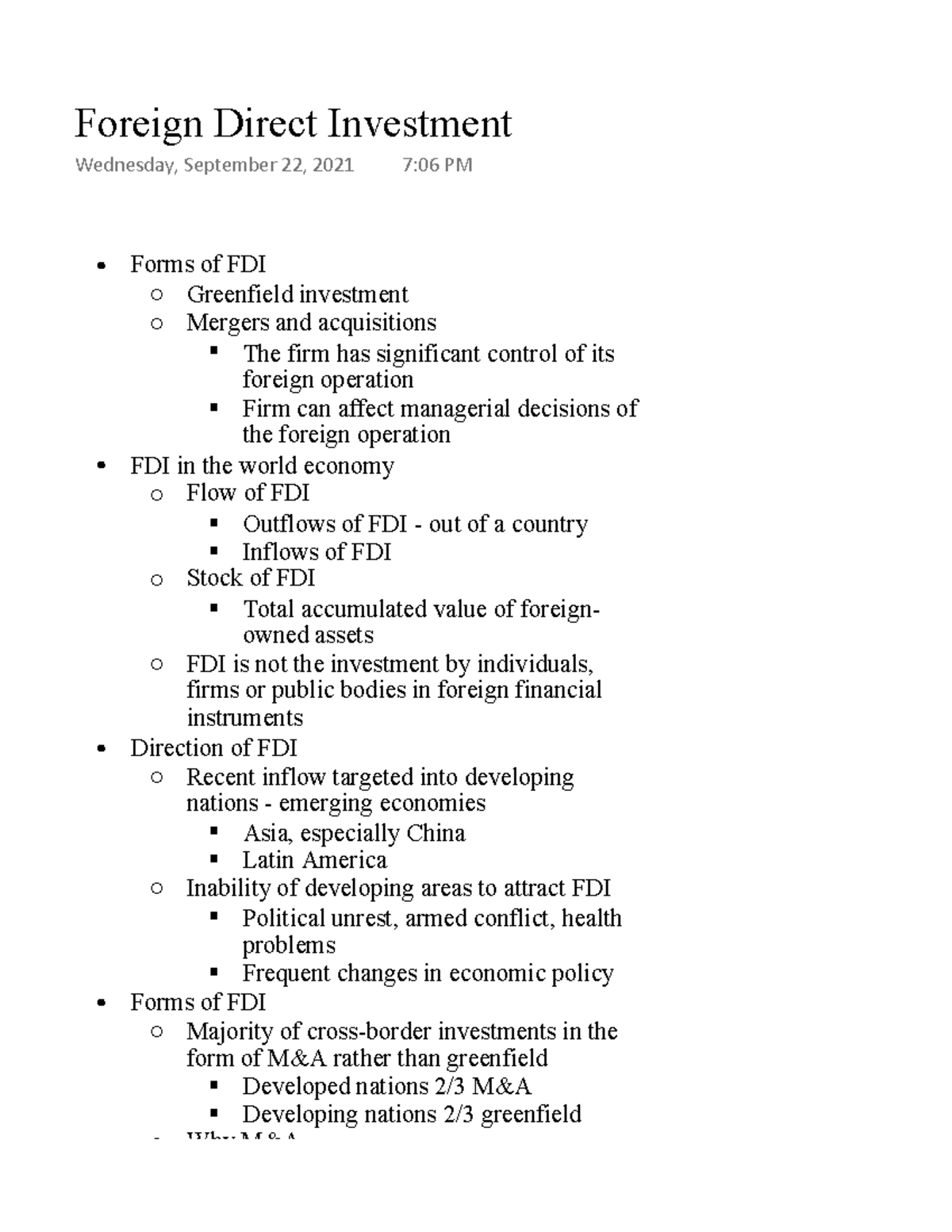 Foreign Direct Investment - Forms of FDI ï Greenfield investment ...