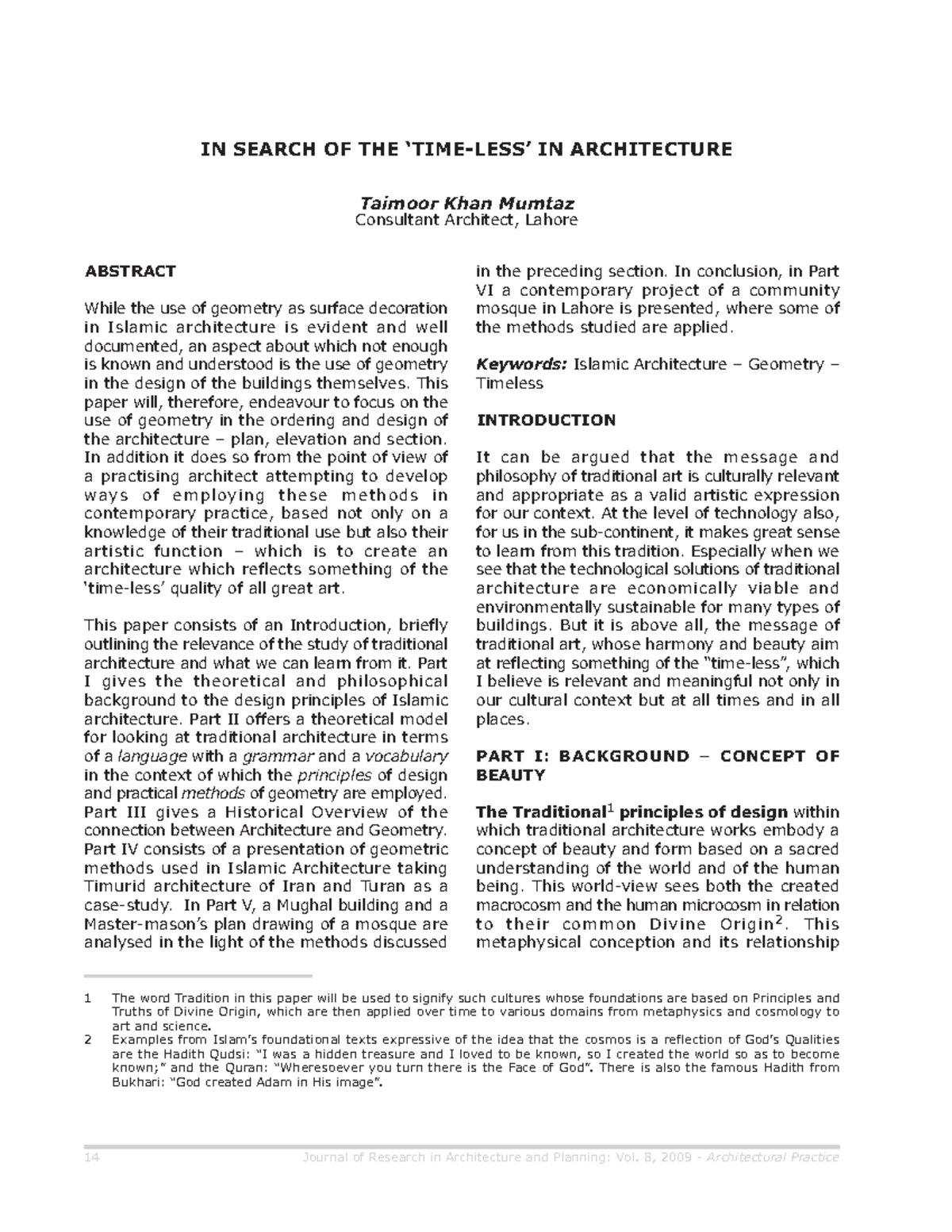 In Search of the Timeless in Architecture - - Studocu