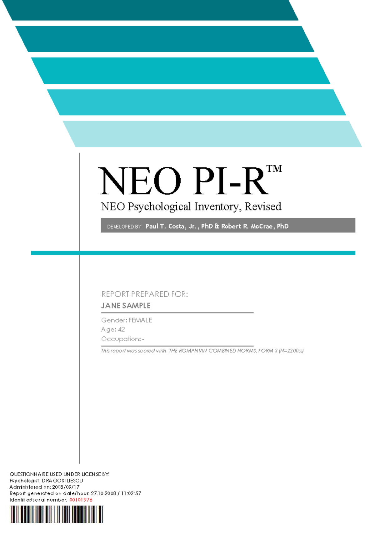 NEO PI R NEO Psychological Inventory Rev - NEO PI-R TM NEO ...