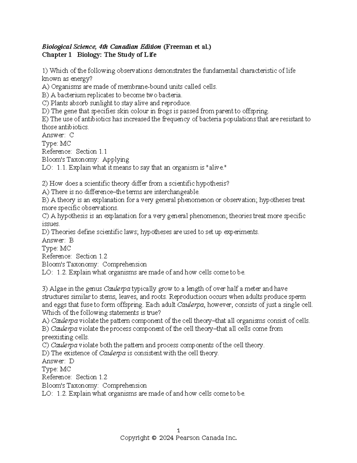 Test Bank and Solutions For Biological Science, 4th Canadian Edition by ...