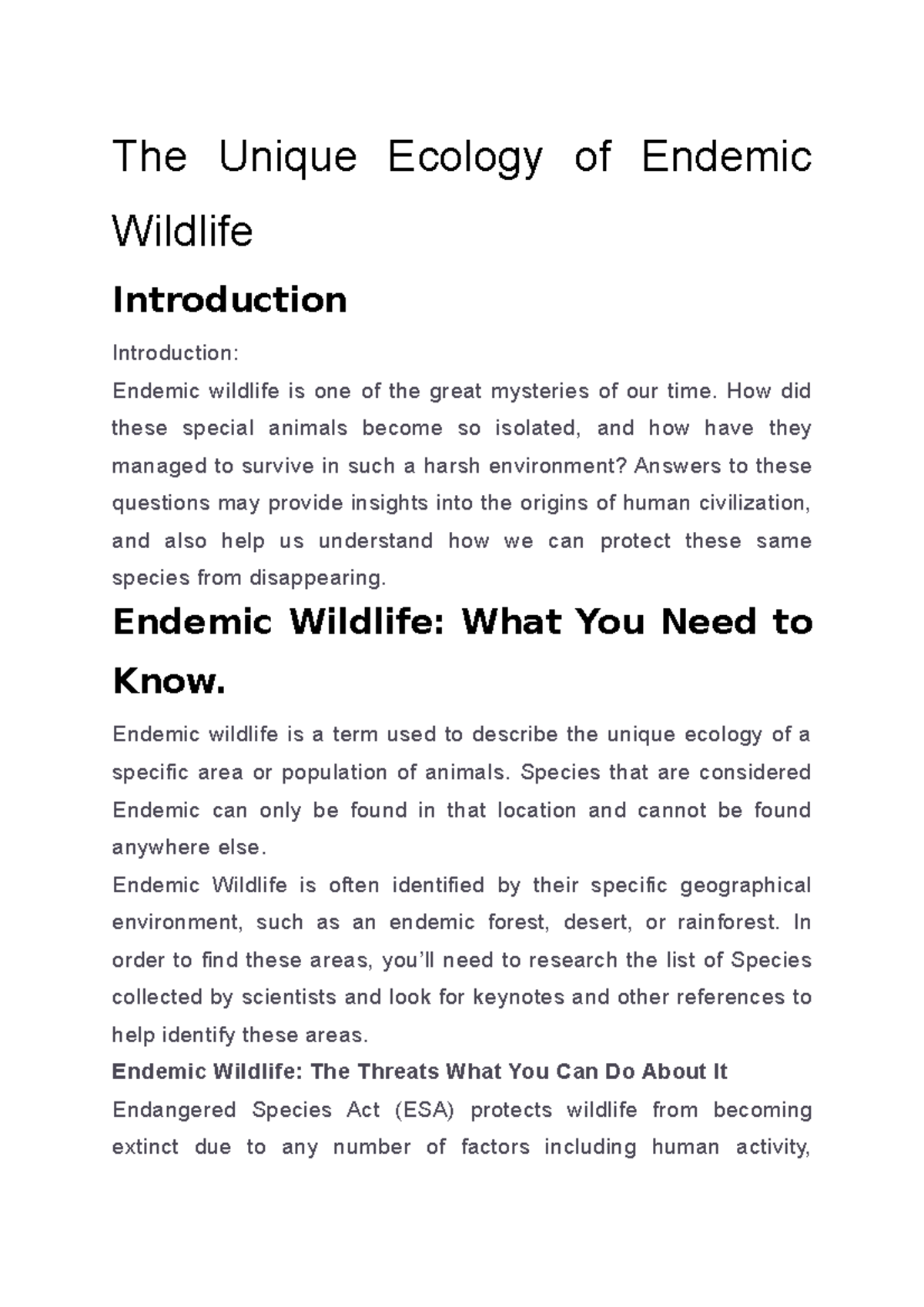 The Unique Ecology of Endemic Wildlife - The Unique Ecology of Endemic ...