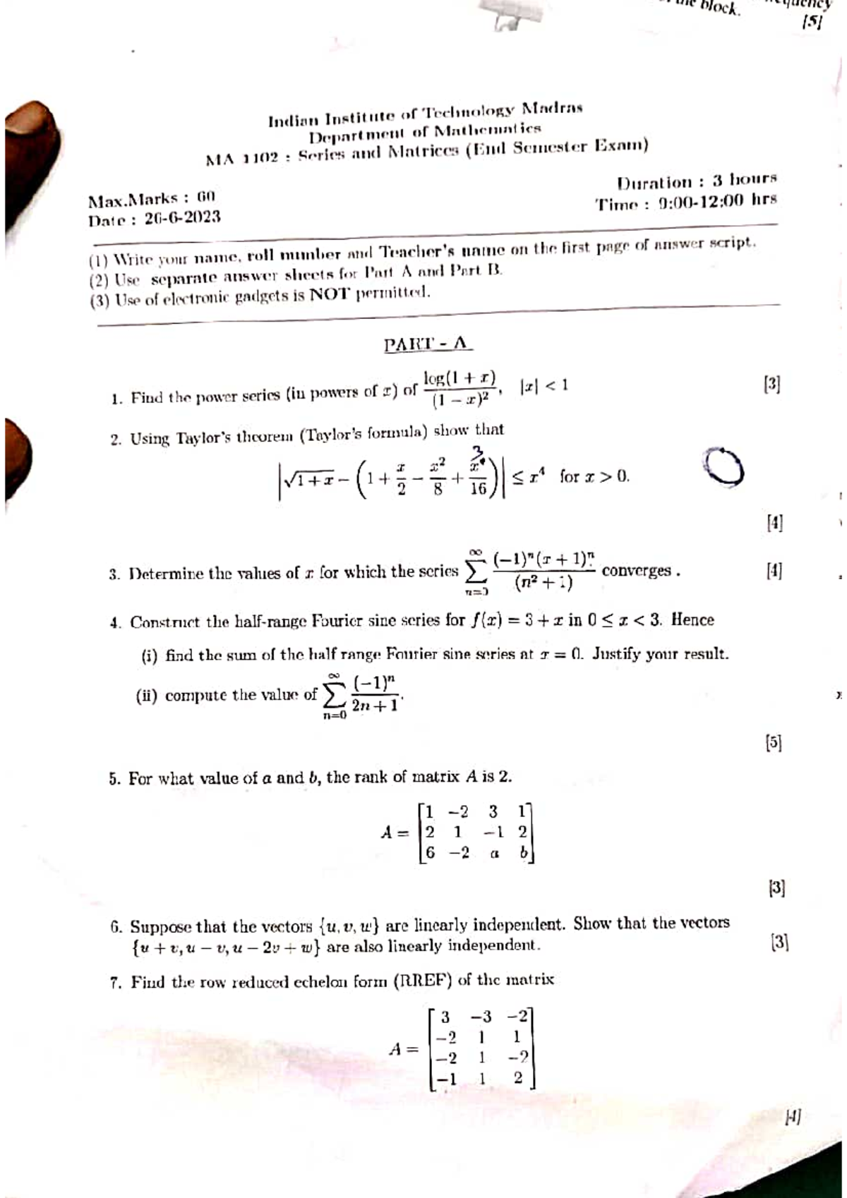End semester - wwww - Indian Institute of Technology Madras Department ...