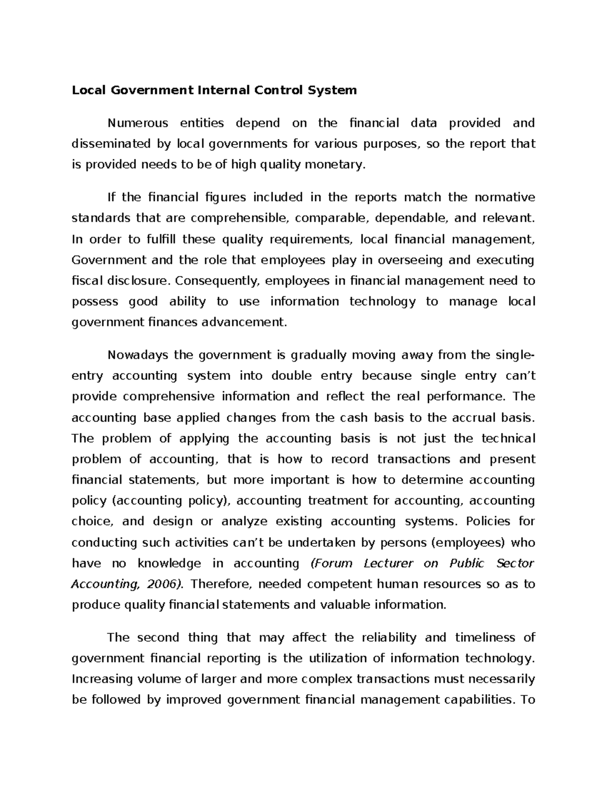 Local Government Internal Control System - Local Government Internal ...