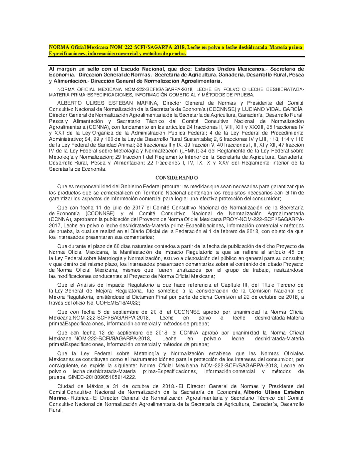 NOM-222-SCFI- Sagarpa-2018 , Leche en polvo o leche deshidratada ...