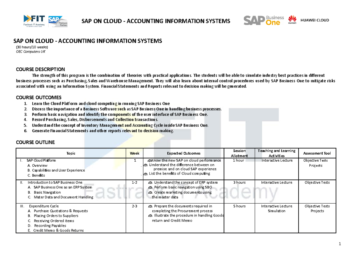SAP on Cloud AIS Outline - SAP ON CLOUD - ACCOUNTING INFORMATION ...