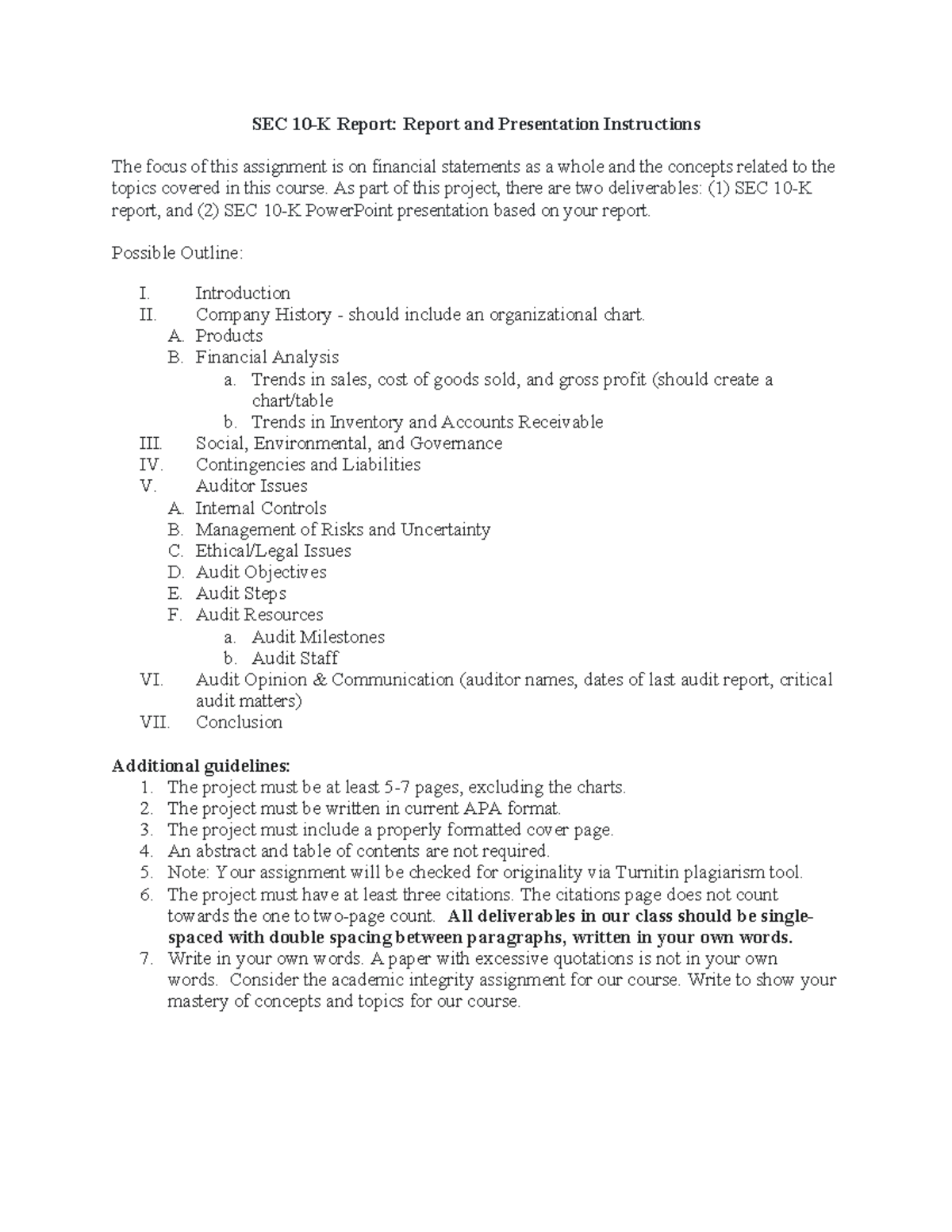 SEC 10 K Project Instructions - SEC 10-K Report: Report and ...
