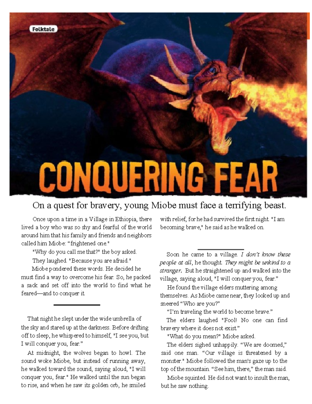 Conquering Fear Folktale - On a quest for bravery, young Miobe must ...