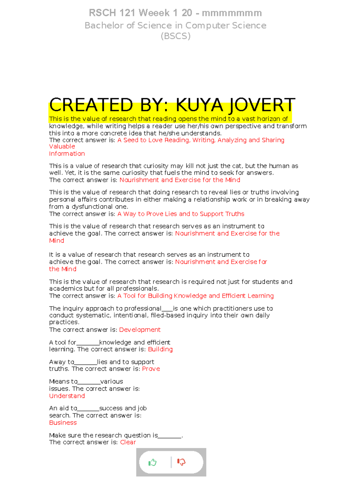 Rsch-121-weeek-1-20-mmmmmmm compress - RSCH 121 Weeek 1 20 - mmmmmmm Bachelor of Science in ...