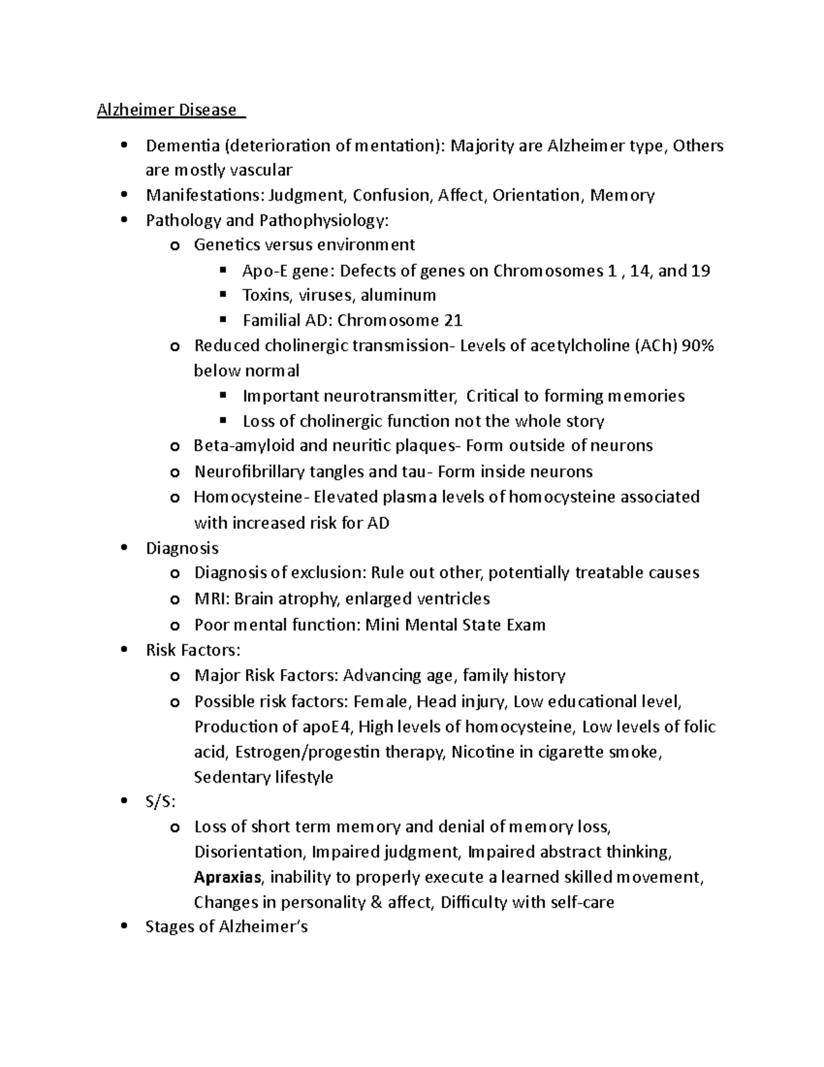 Alzheimer Disease Study MAterial - Alzheimer Disease Dementia ...