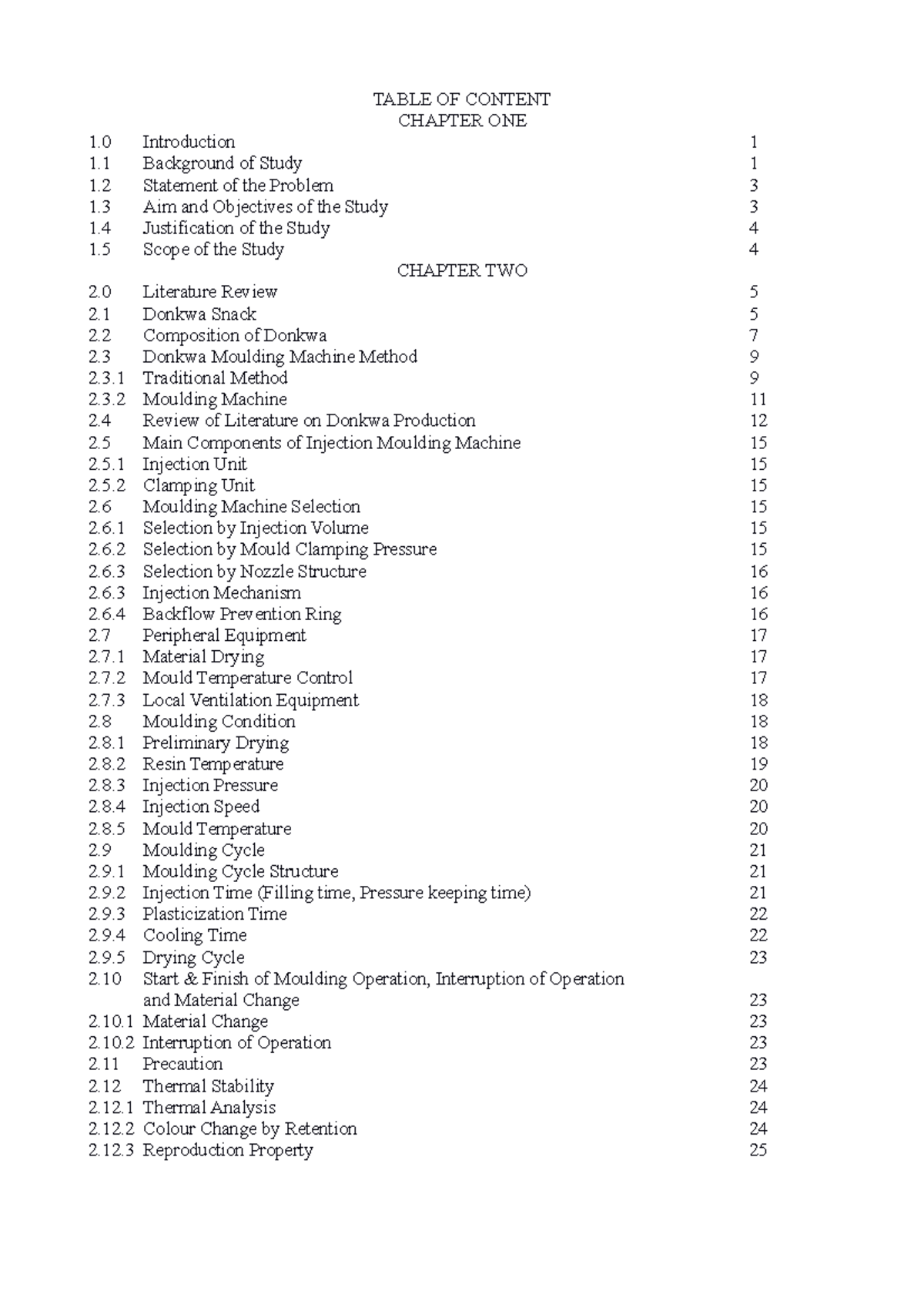 Making of a Dunkwa MAchine - TABLE OF CONTENT 1 Introduction CHAPTER ...