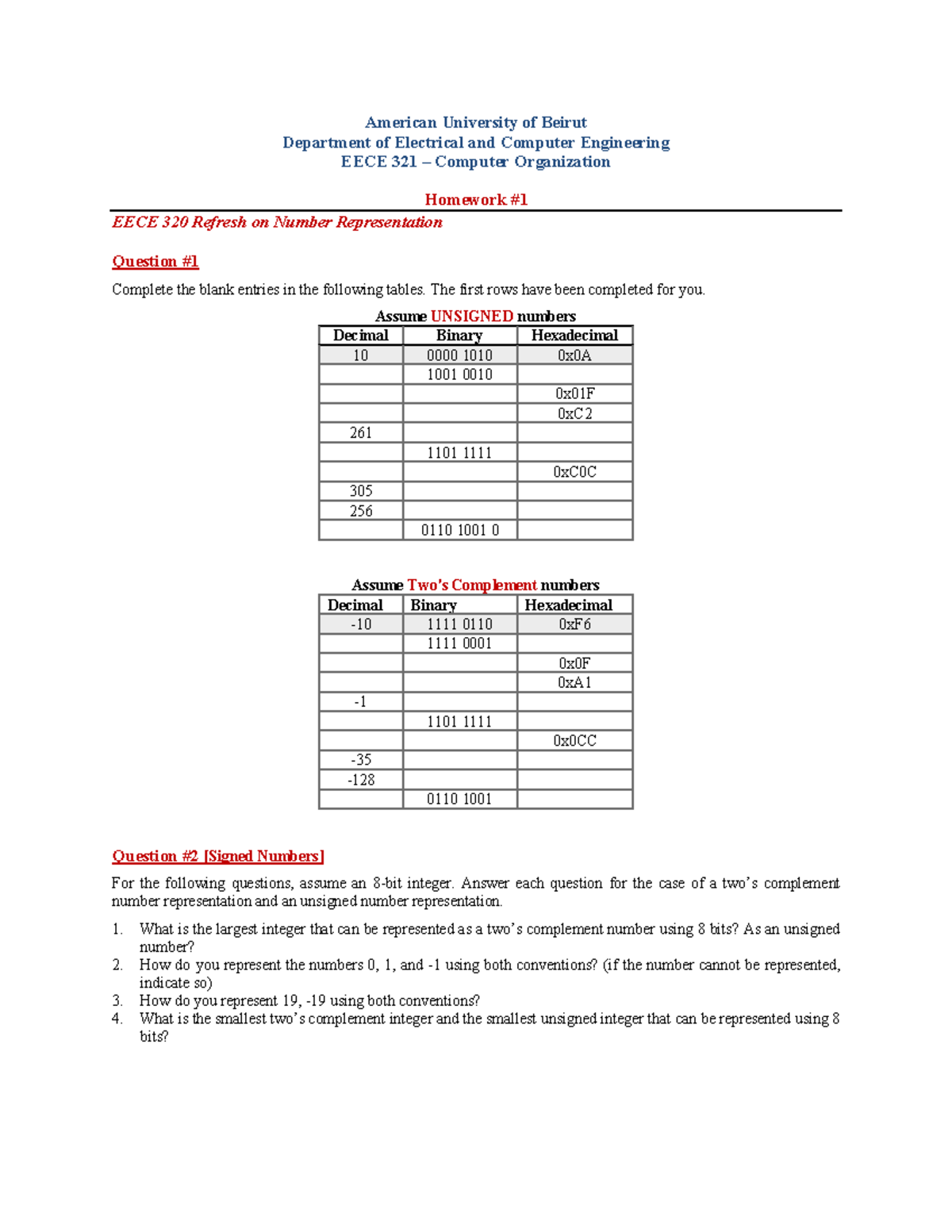 eece 321 homework 1 - American University of Beirut Department of ...
