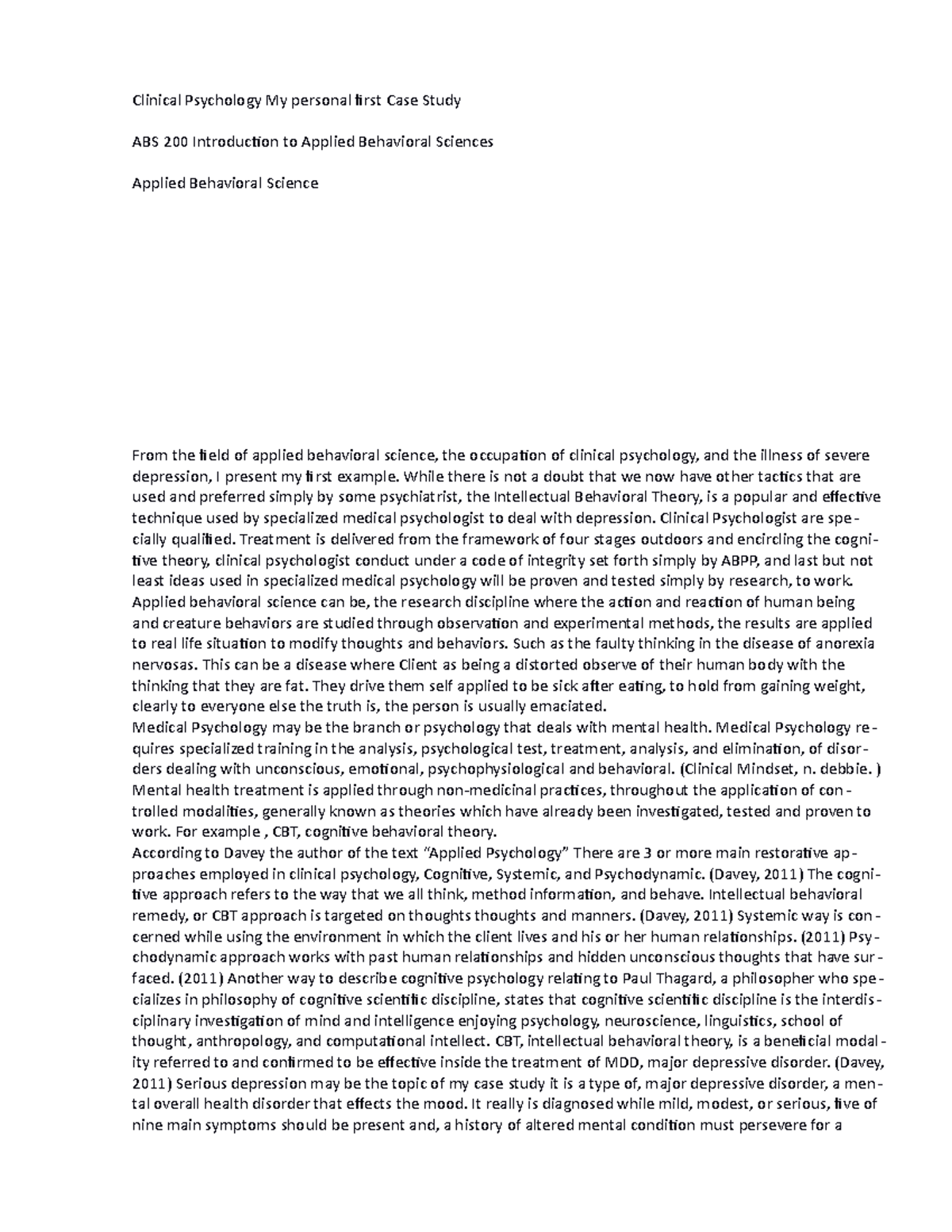 Clinical Psychology: Case Study on Severe Depression - Studocu