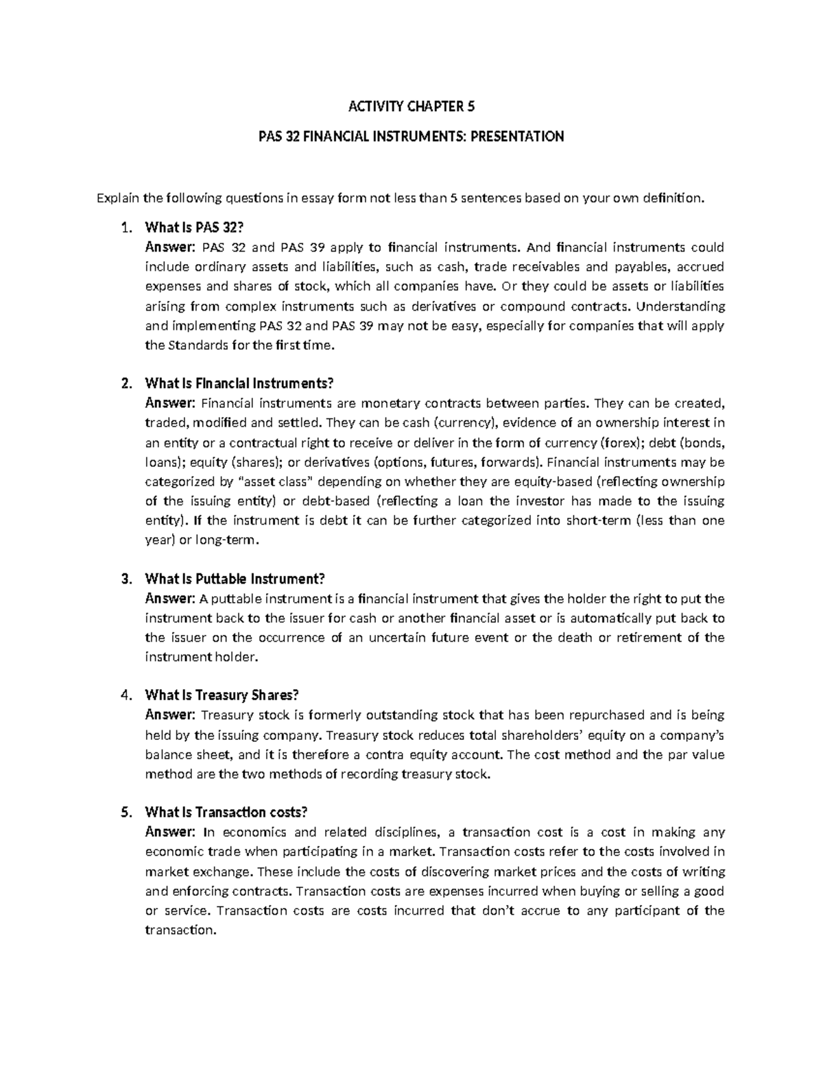 Conceptual Framework Activity 5 - ACTIVITY CHAPTER 5 PAS 32 FINANCIAL ...