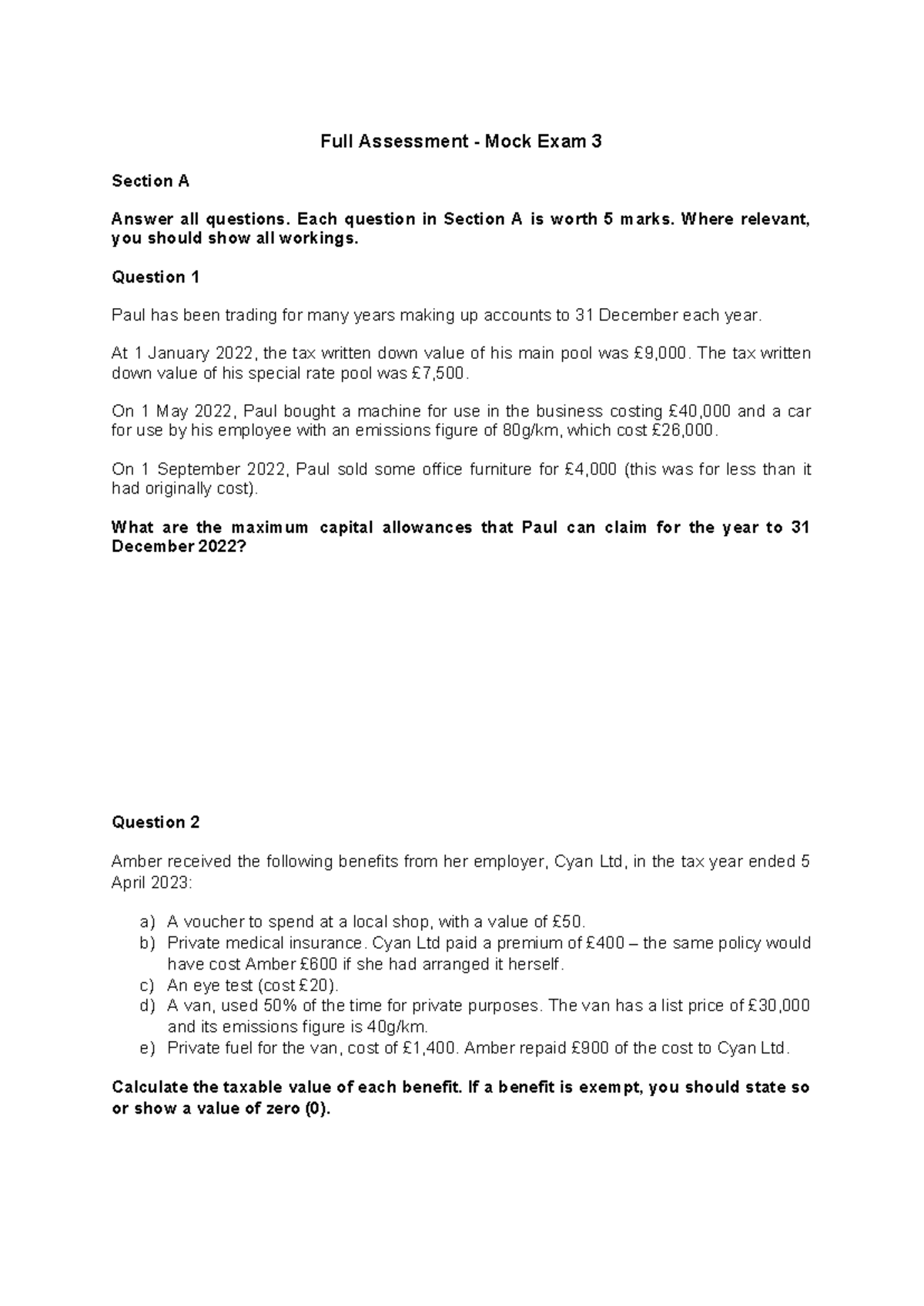 BUS167 Full Assessment - Mock Exam 3 - Full Assessment - Mock Exam 3 ...