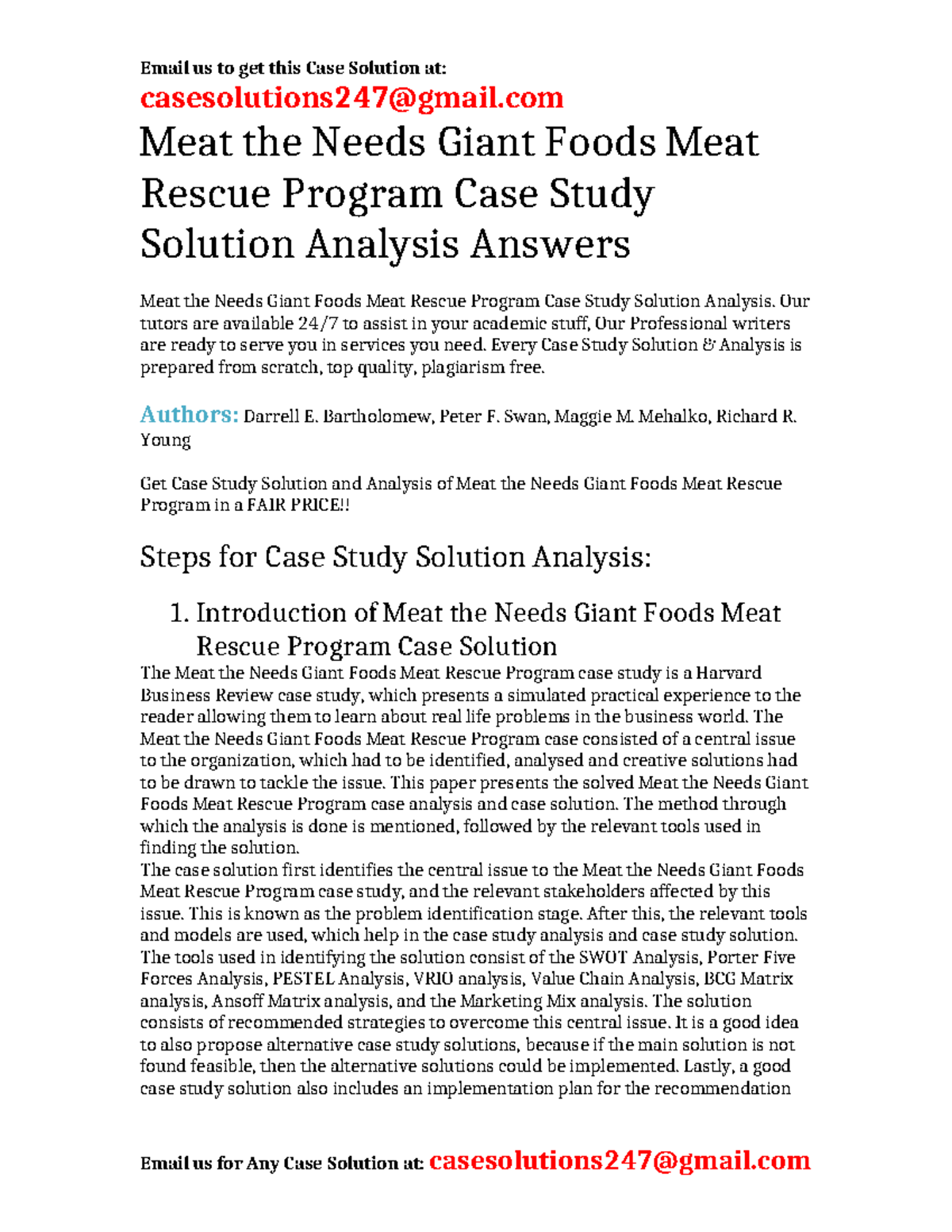 Case Solution Meat the Needs Giant Foods Meat Rescue Program ...
