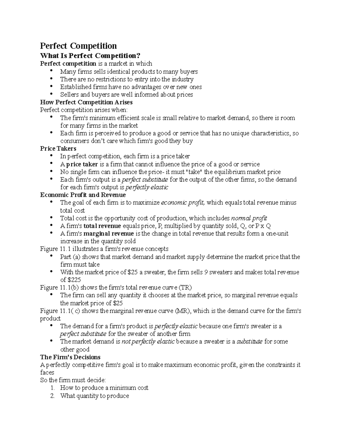 1021 Lecture 11 - Perfect Competition What Is Perfect Competition ...