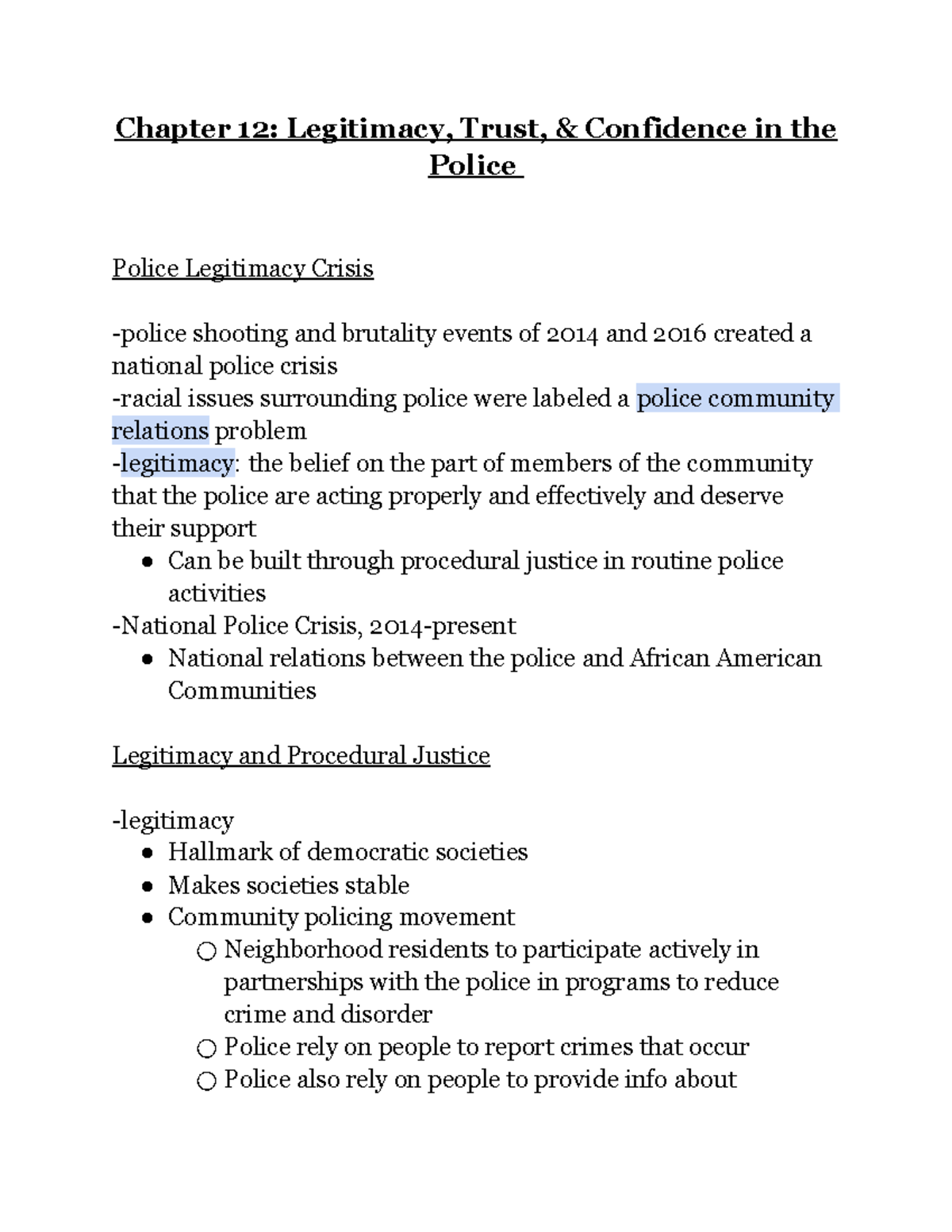 Chapter 12 Legitimacy, Trust, and Confidence in the Police - Chapter 12 ...