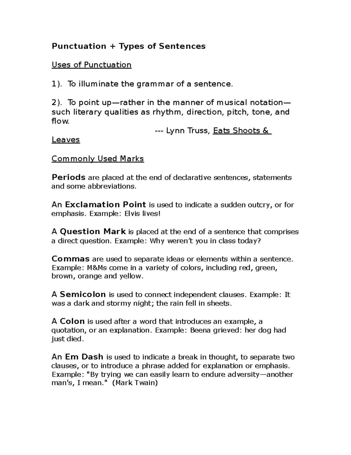 15 Punctuation Marks - Punctuation + Types of Sentences Uses of ...