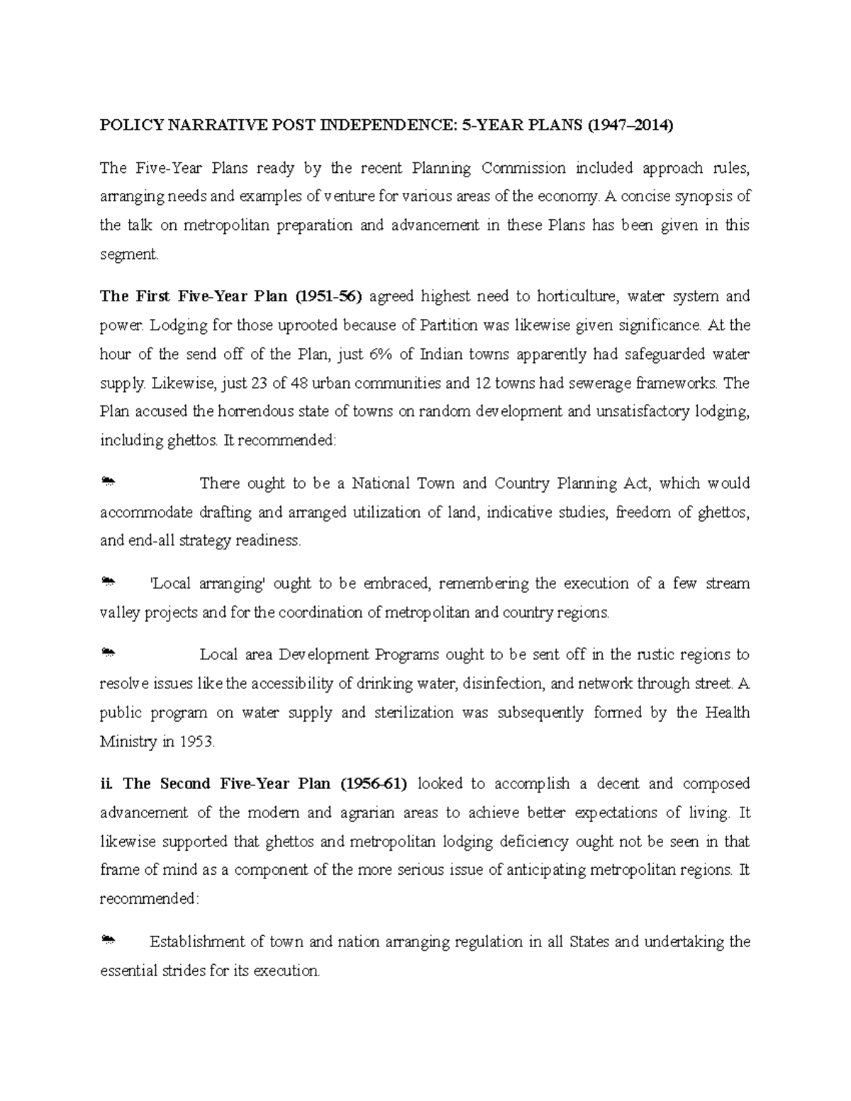 Policy Narrative post Independence 5-YEAR Plans (1947–2014 ) - POLICY ...