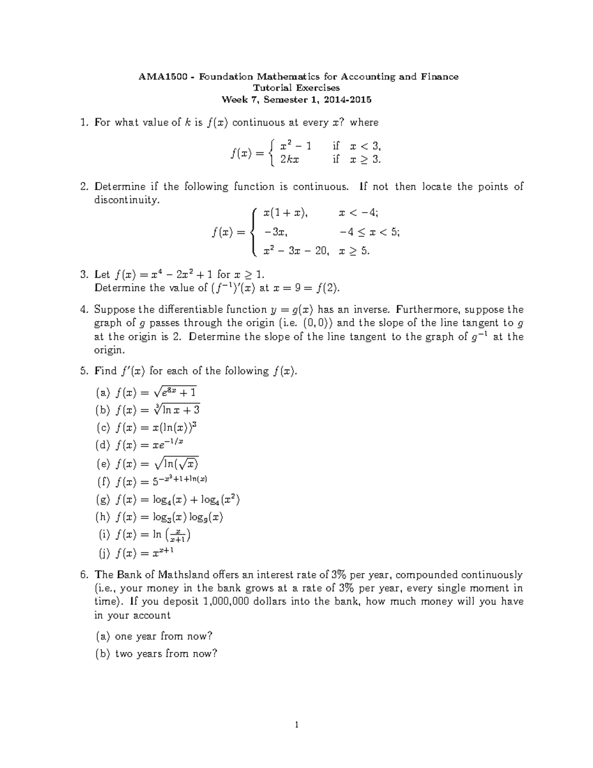 AMA1500-2014 t6 - AMA1500 - Foundation Mathematics for Accounting and ...