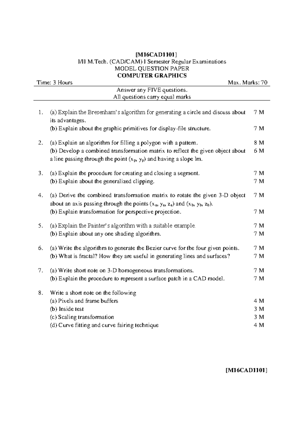 R16 Model Papers Mech - I/II M. (CAD/CAM) I Semester Regular ...