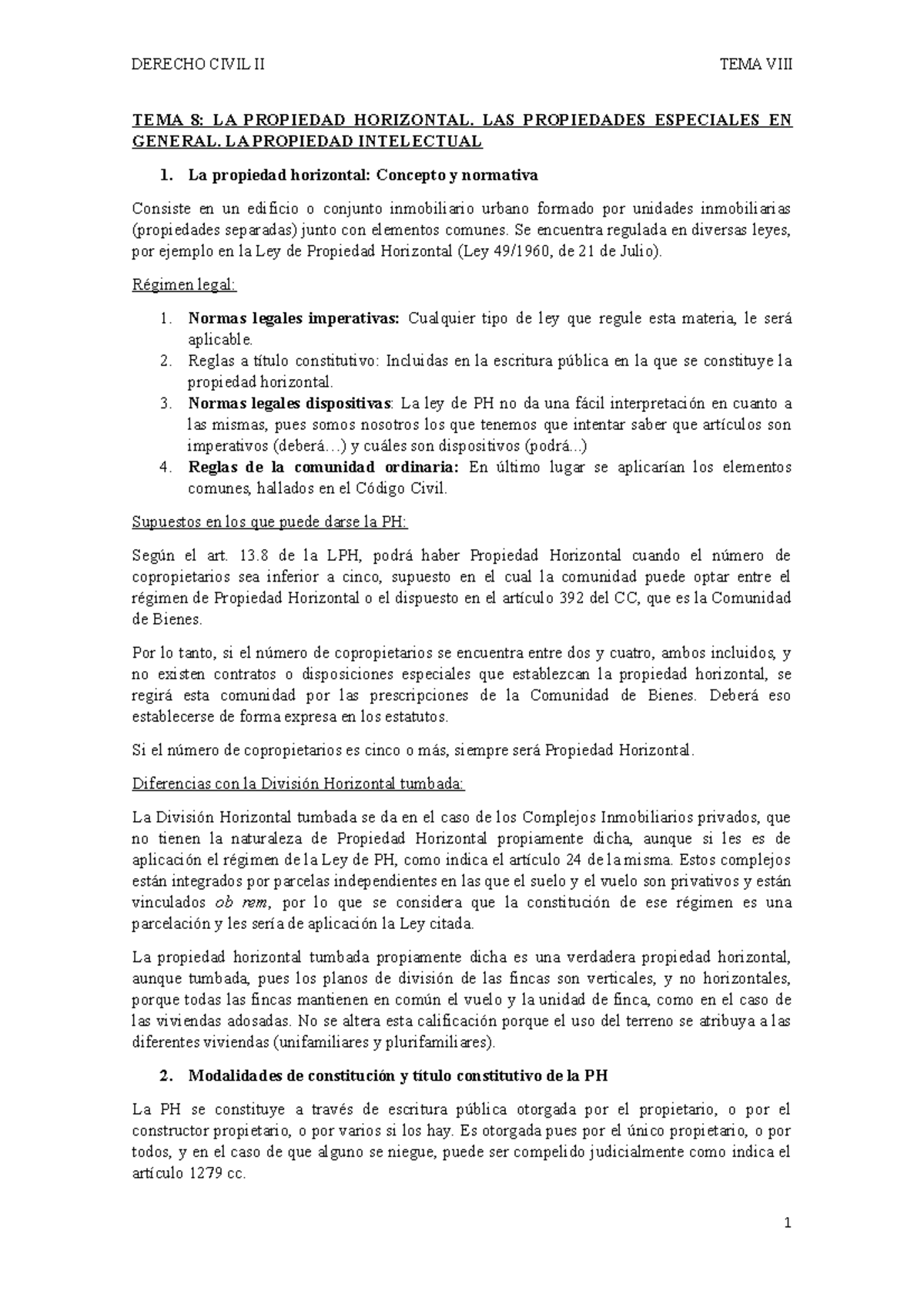 Apuntes del tema 8 de derecho civil II - TEMA 8: LA PROPIEDAD ...