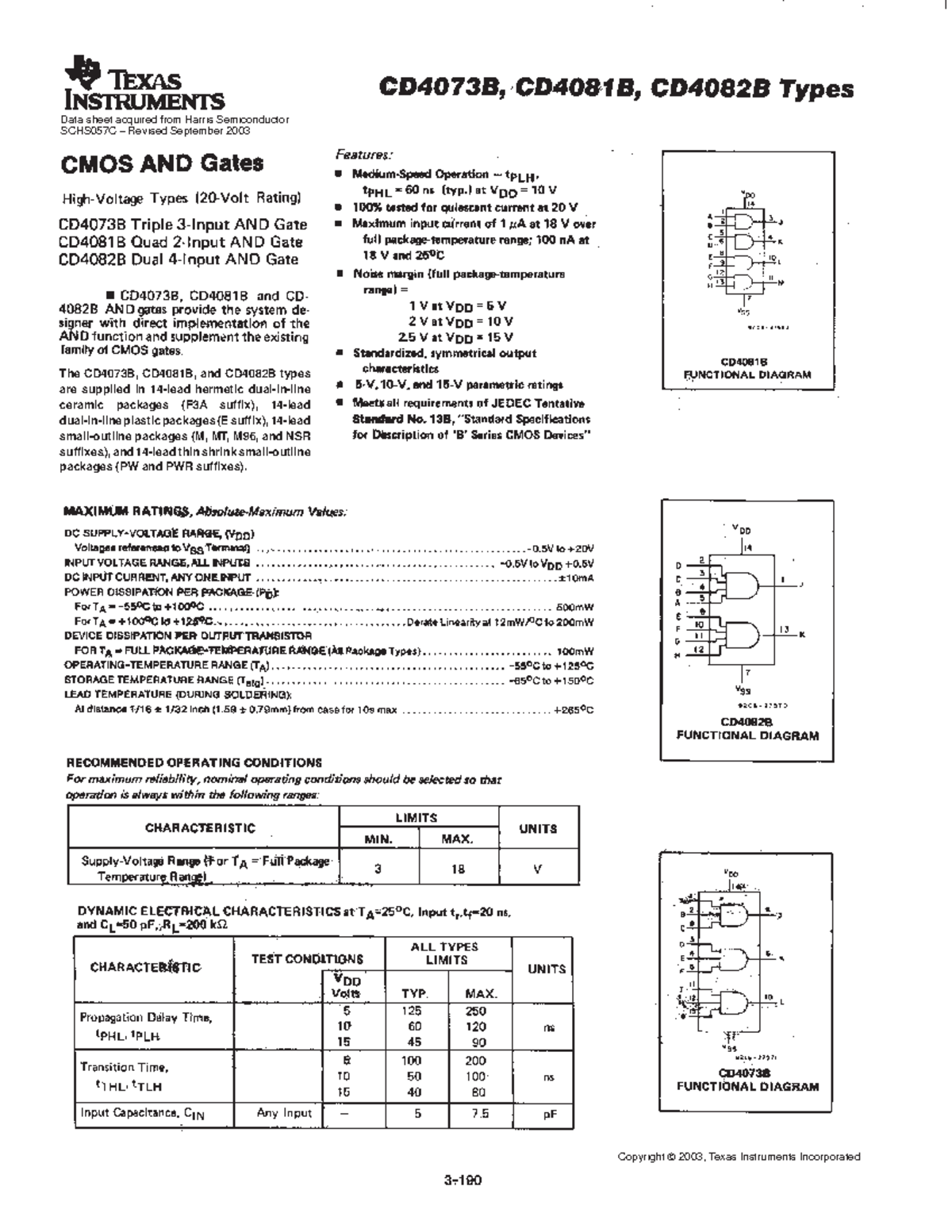 4081 AND GATE - Catálogo técnico - Data sheet acquired from Harris ...