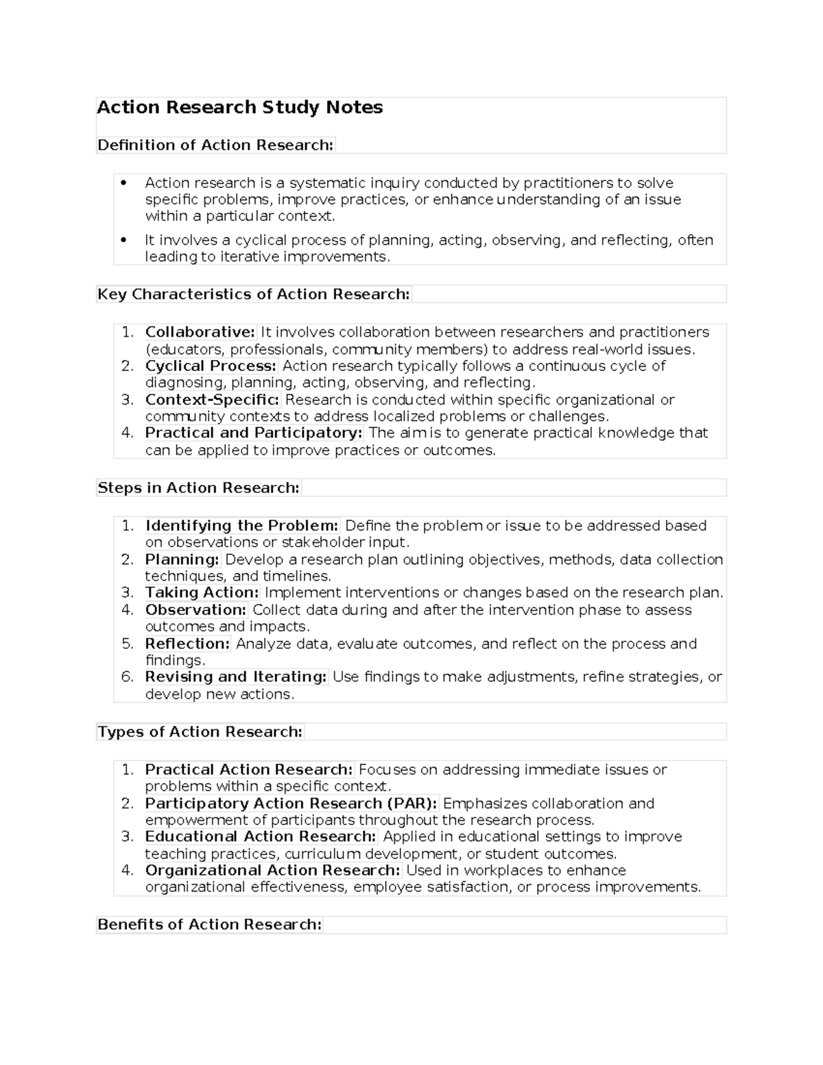 Action Research Study Notes - Action Research Study Notes Definition of ...