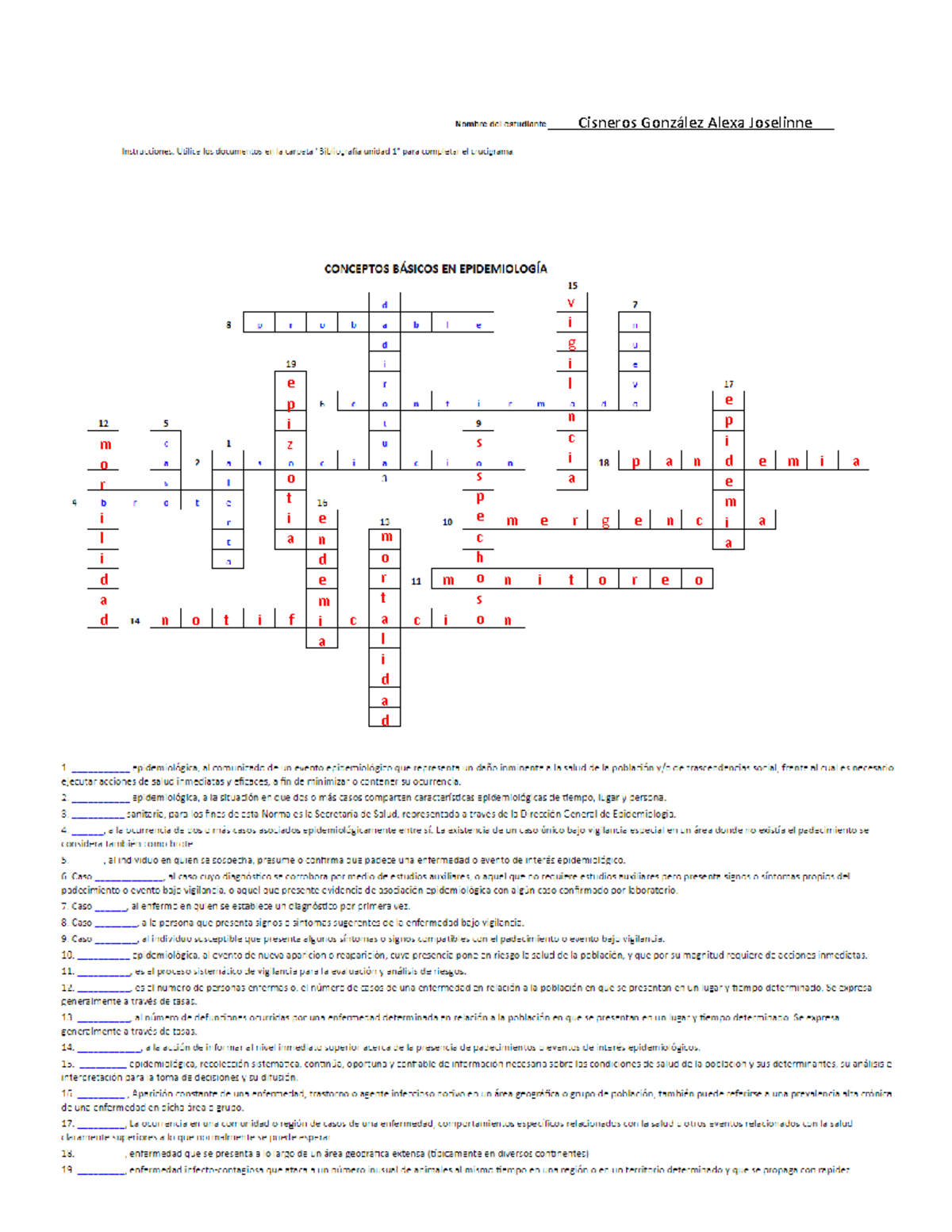 Crucigrama unidad 1. Conceptos básicos en epidemiología - Cisneros ...