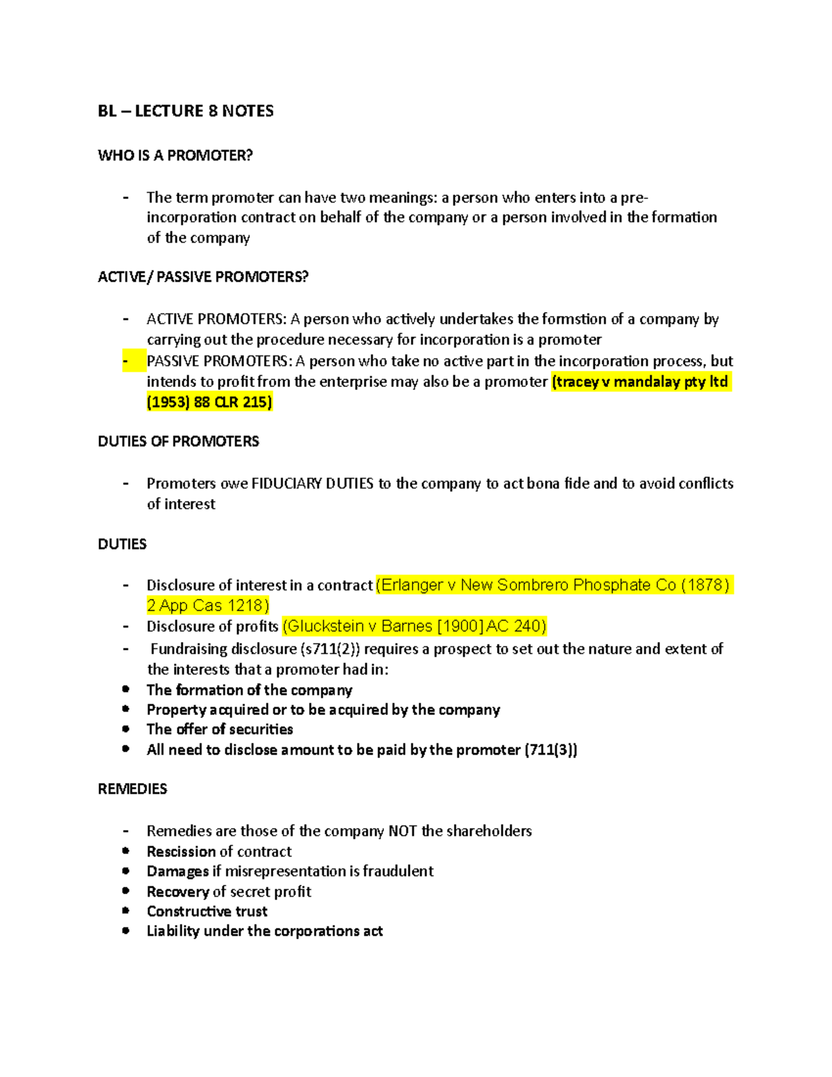 BL - Lecture 8 Notes - BL – LECTURE 8 NOTES WHO IS A PROMOTER? - The ...