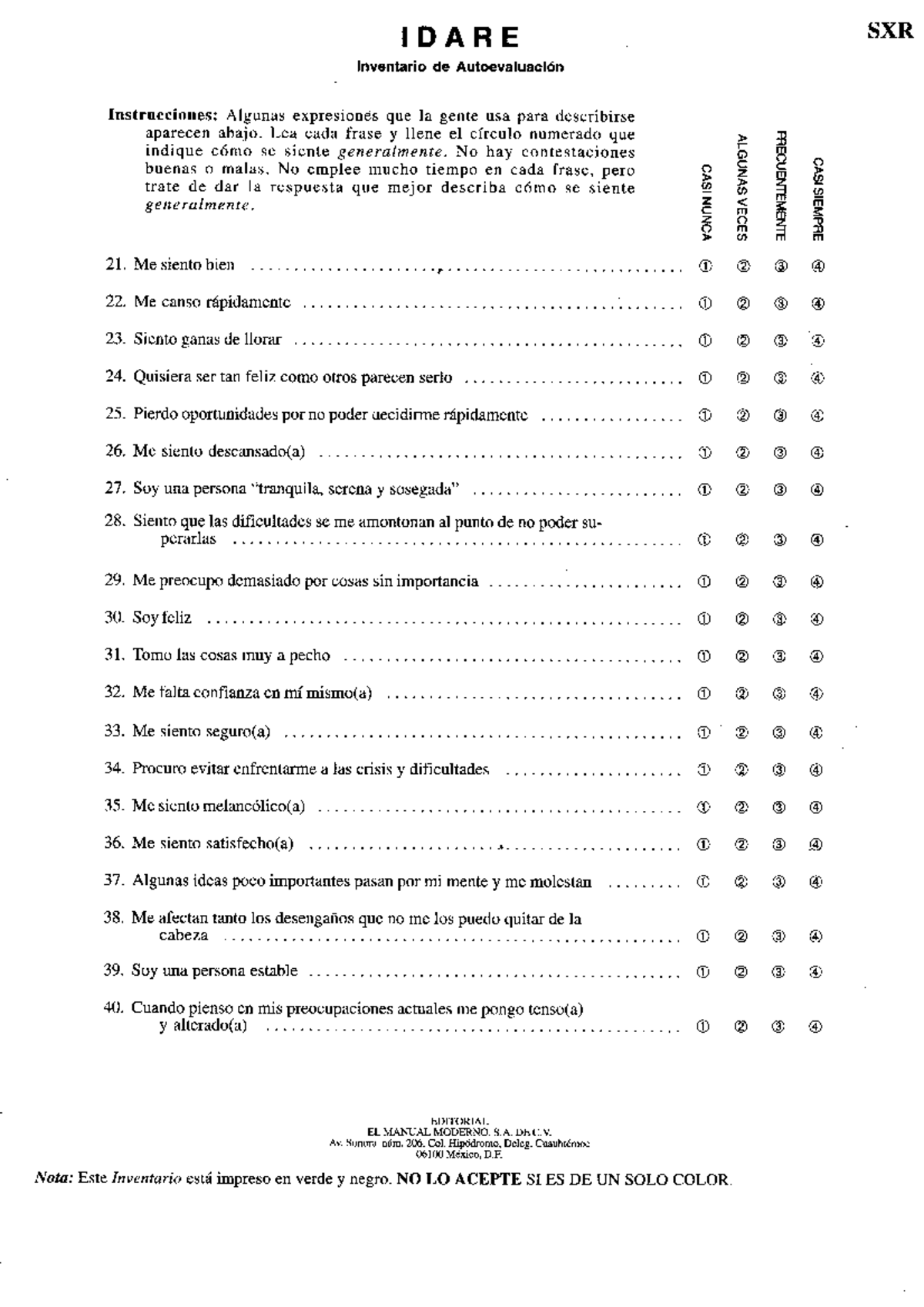 Escalas de aplicacion Idare 20210207 17571484 - Psicología - Studocu