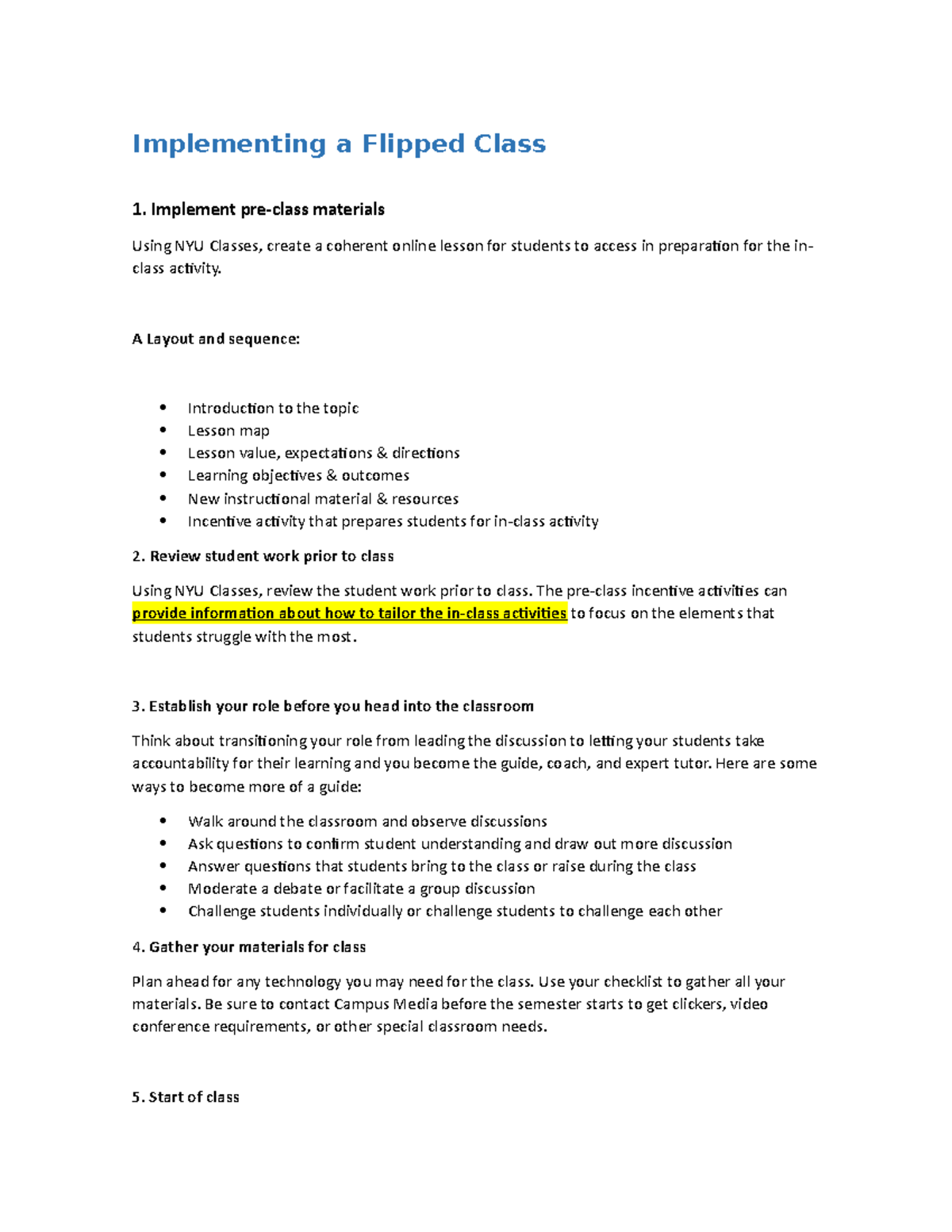 Implementing a Flipped Class - Implement pre-class materials Using NYU ...