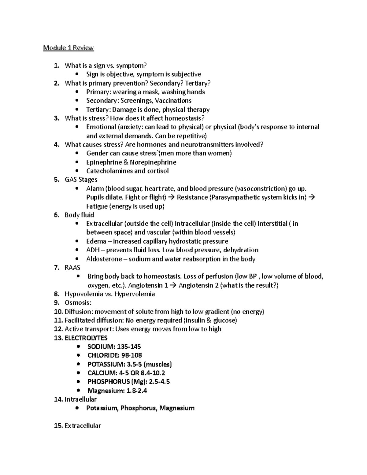 Module 1-3 Review - patho - Module 1 Review 1. What is a sign vs ...