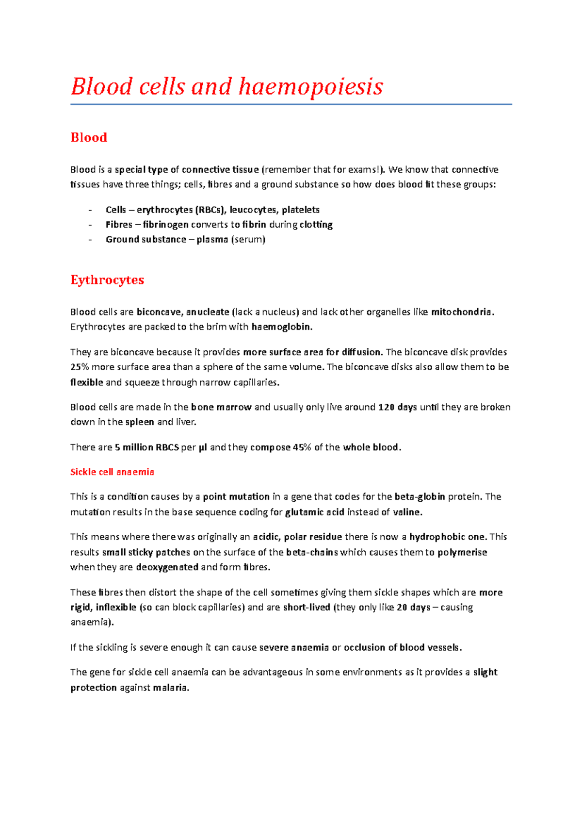 1 Blood cells and haemopoiesis - Blood cells and haemopoiesis Blood ...